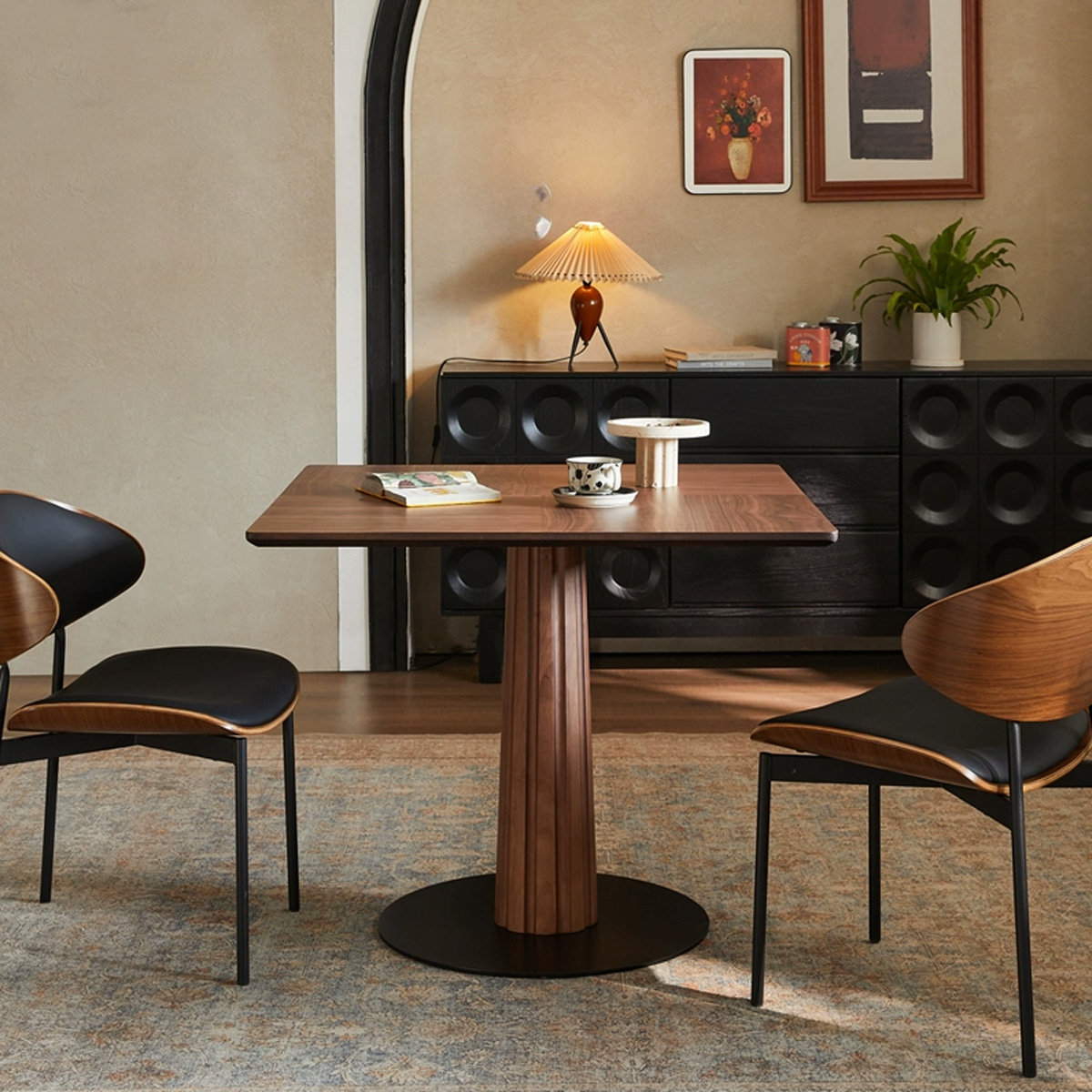 LAGUNA VALLEY Walnut+Black Rectangular Solid Wood Dining table | Wayfair