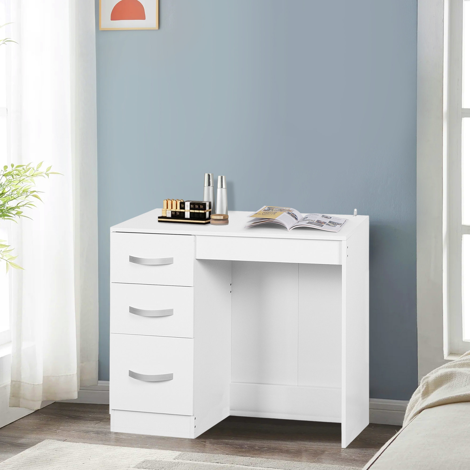 Ebern Designs Vanity Desk With 3 Drawers Modern Home Computer Writing ...