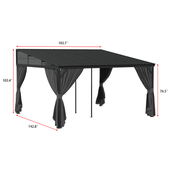 Metaoutdoors Wall Mounted 12X14ft Aluminum Gazebo Hardtop Roof With ...