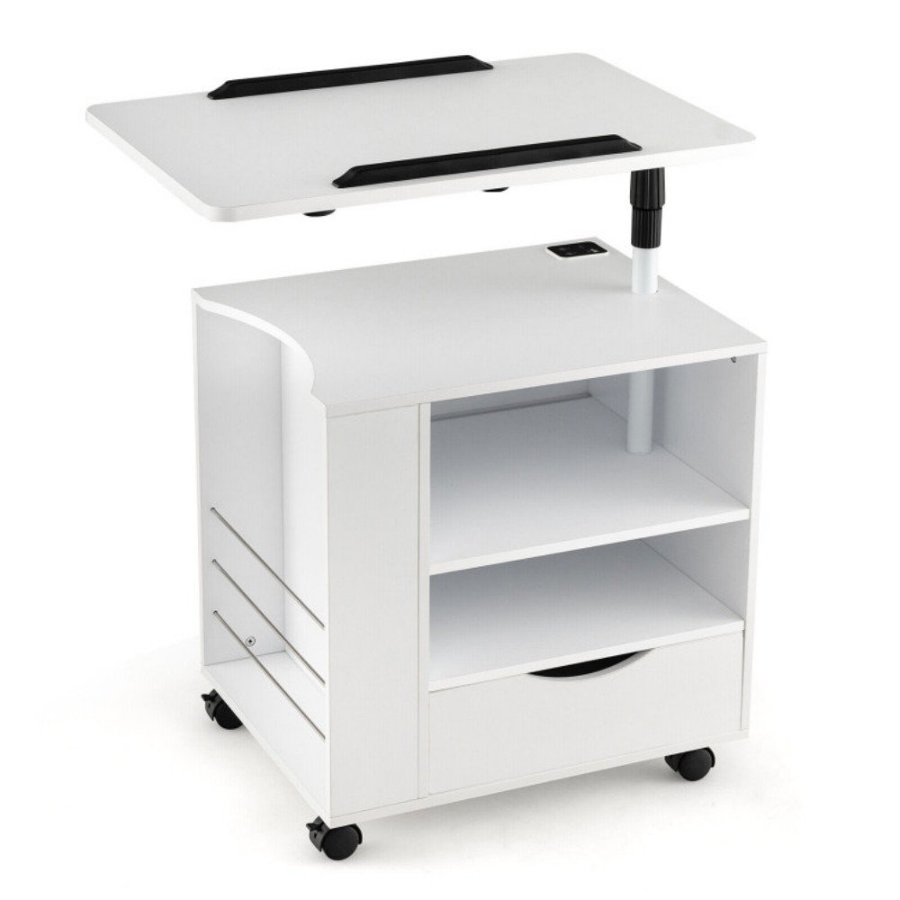 Latitude Run® Nightstand Bedside Table Swivel Laptop Tray with Charging ...