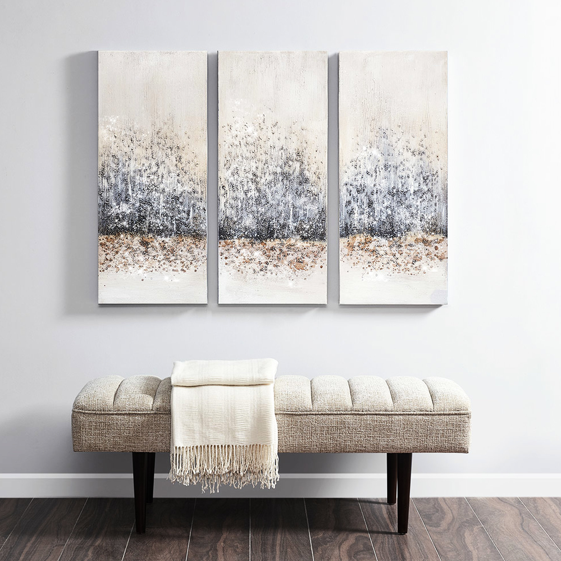 East Urban Home Hand Embellished Wall Art - 3 Canvas In Blush And Grey ...