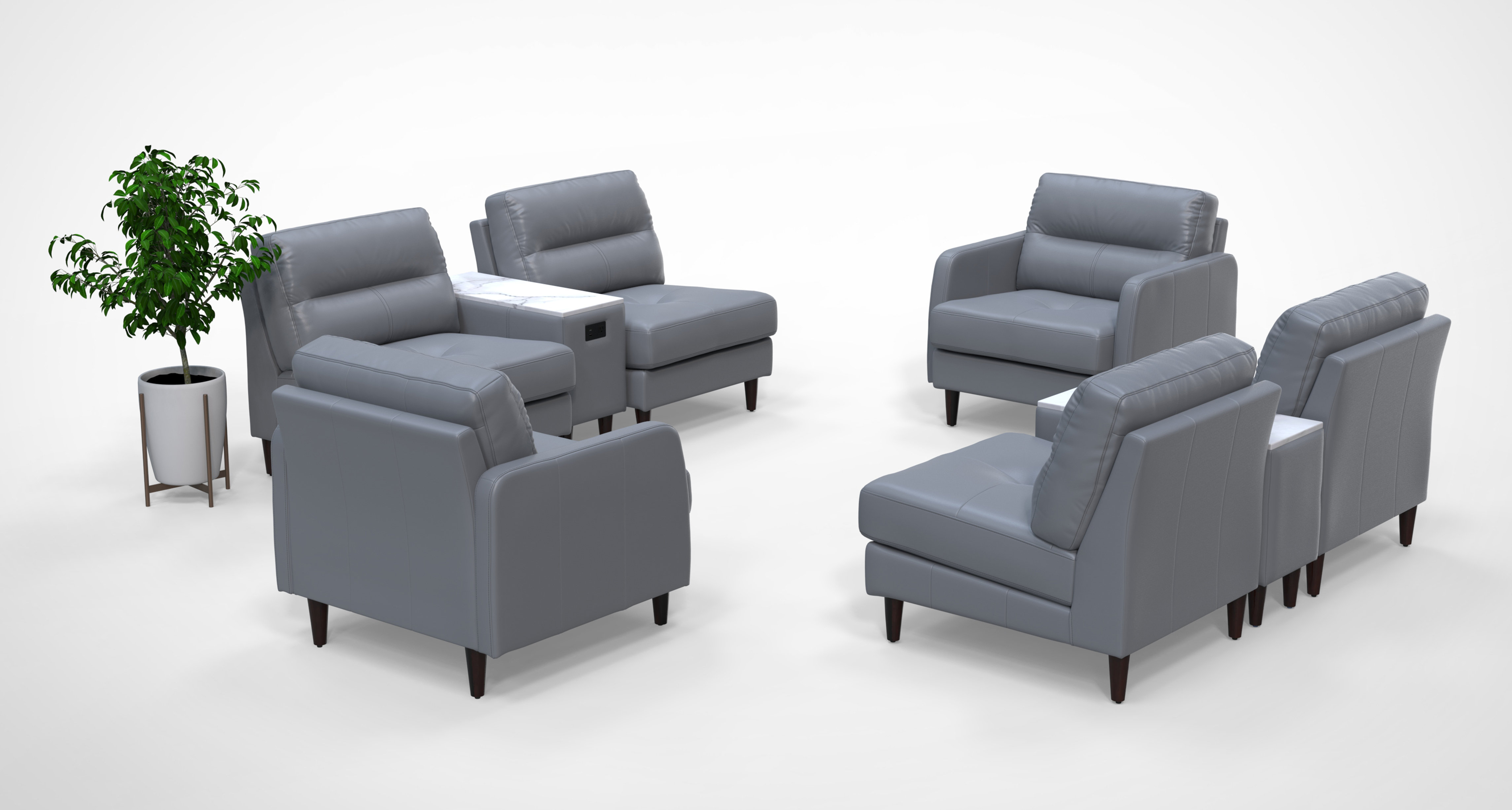 Reunion 6 Person Waiting Room Reception Chairs With Charging Tables 8Pc ...