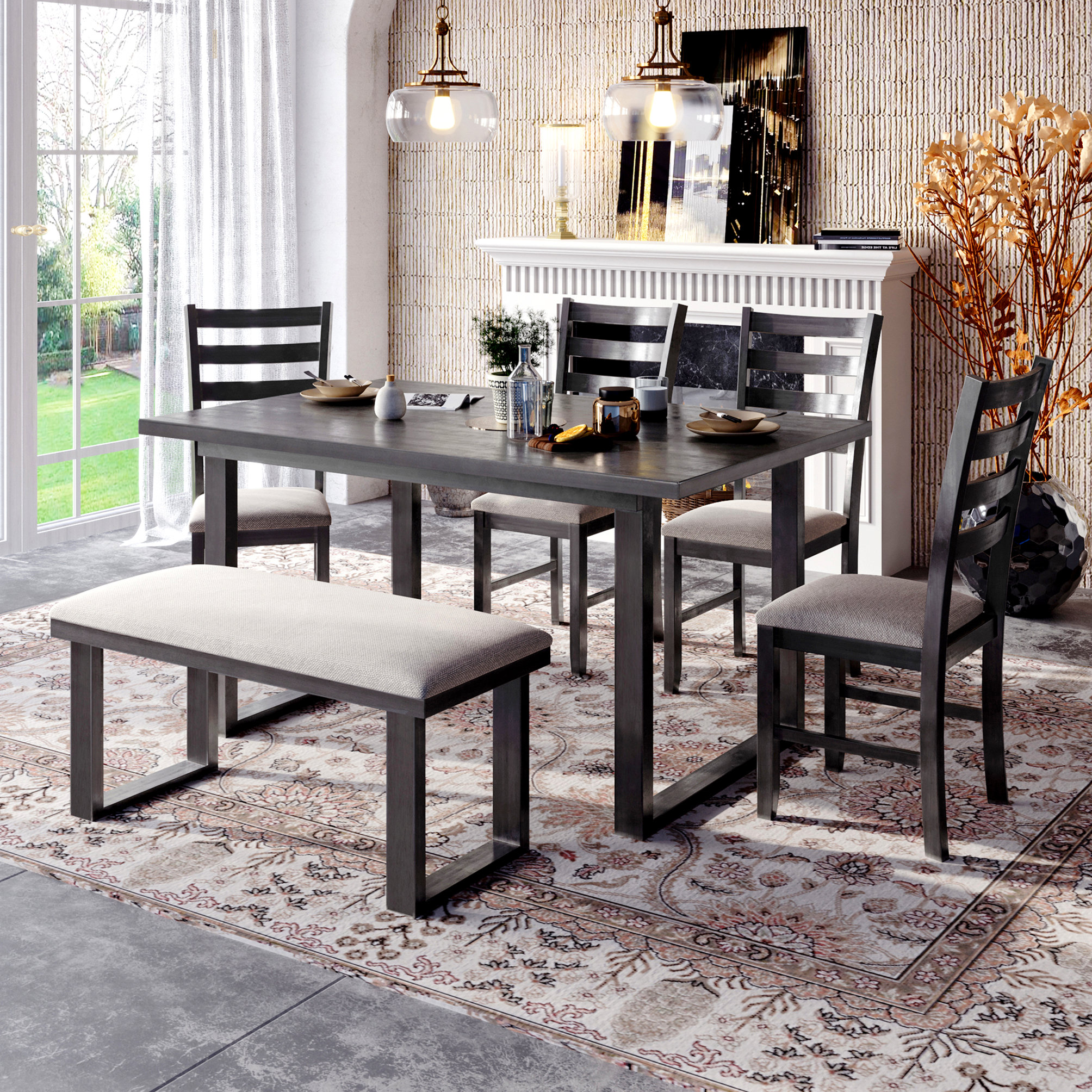 Ophelia & Co. 6-Pieces Family Furniture, Solid Wood Dining Room Set ...