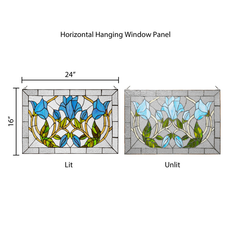 Fleur De Lis Living 16"H Floral Vines Multicolored Stained Glass Window ...