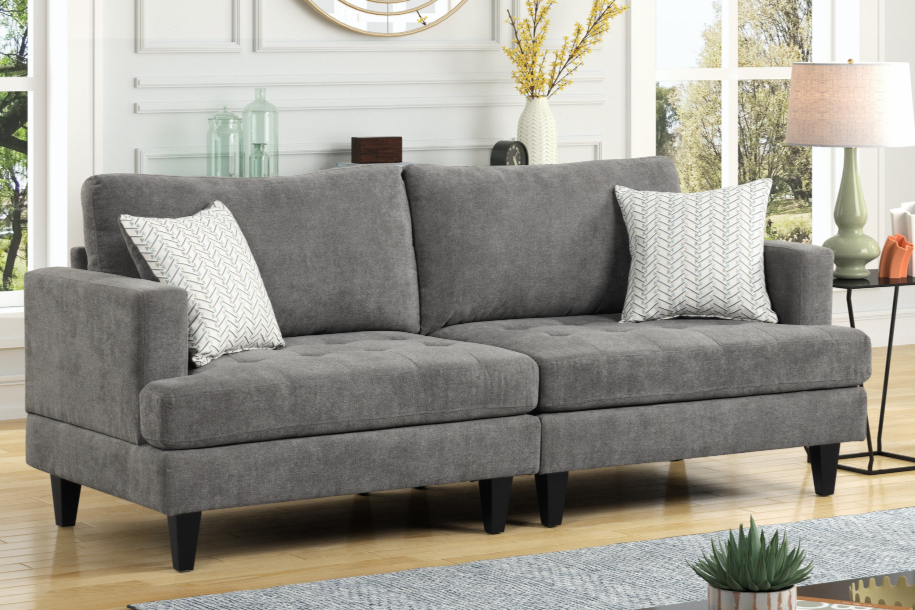 Latitude Run® Hasifa 80" Gray Chenille Sofa With Throw Pillows | Wayfair