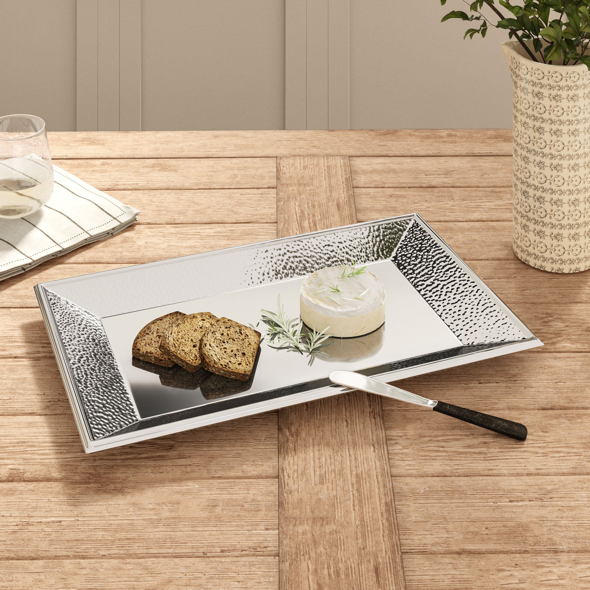 Charlton Home® Cressida Classic Hammered Rectangle Serving Tray ...