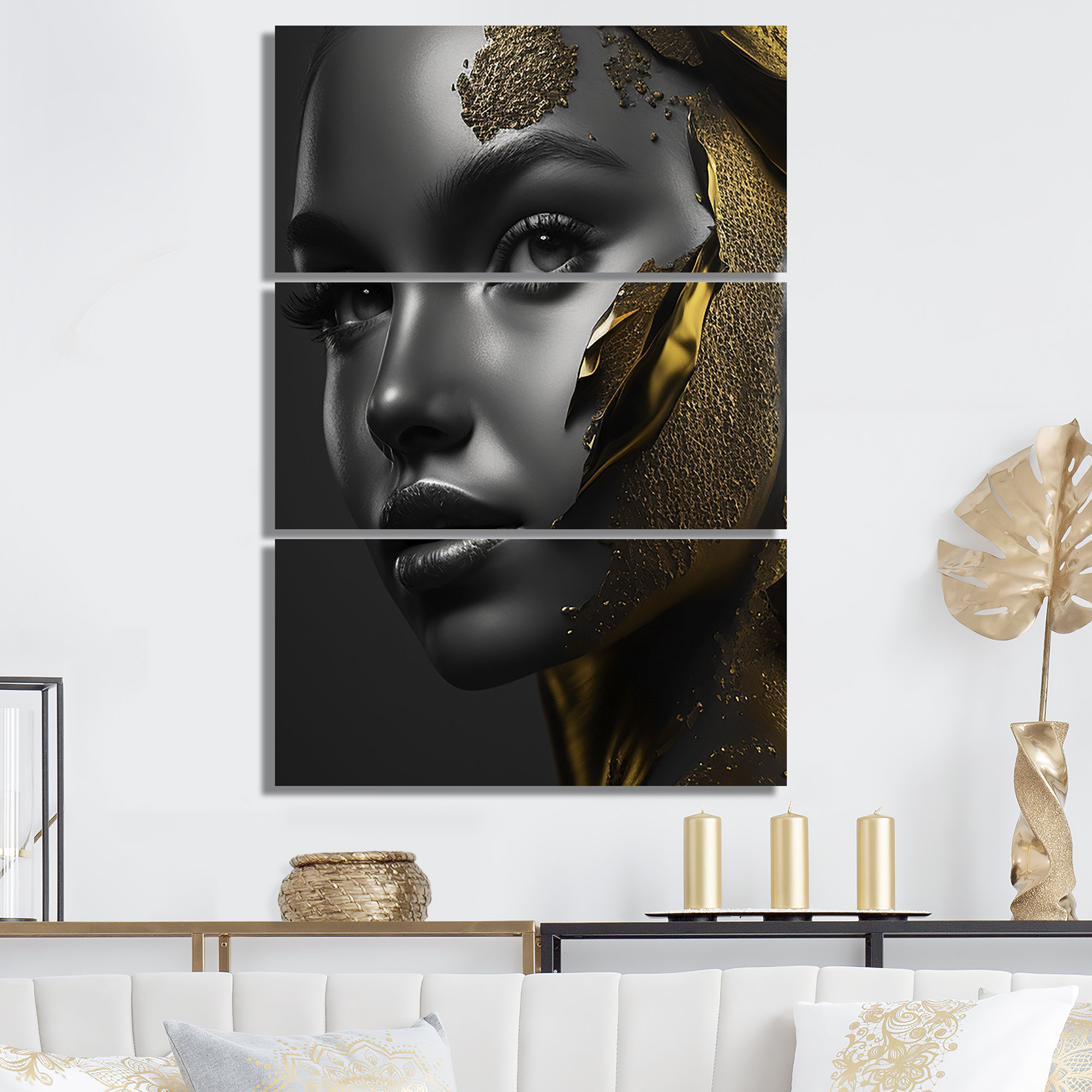 Mercer41 Exquisite Beauty In Black And Gold - Woman Sensual Canvas Wall ...