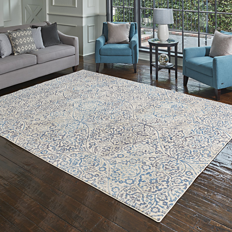 Gertmenian Upton Tenley Transitional Scrolled Blue/Ivory/Gray Polyester ...