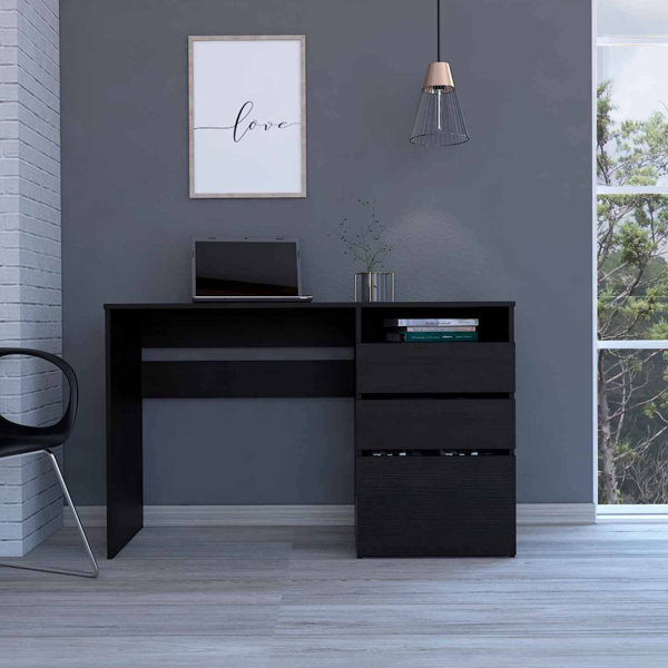 ZeaZu Echo Gray Oak Computer Desk With Three Drawers | Wayfair