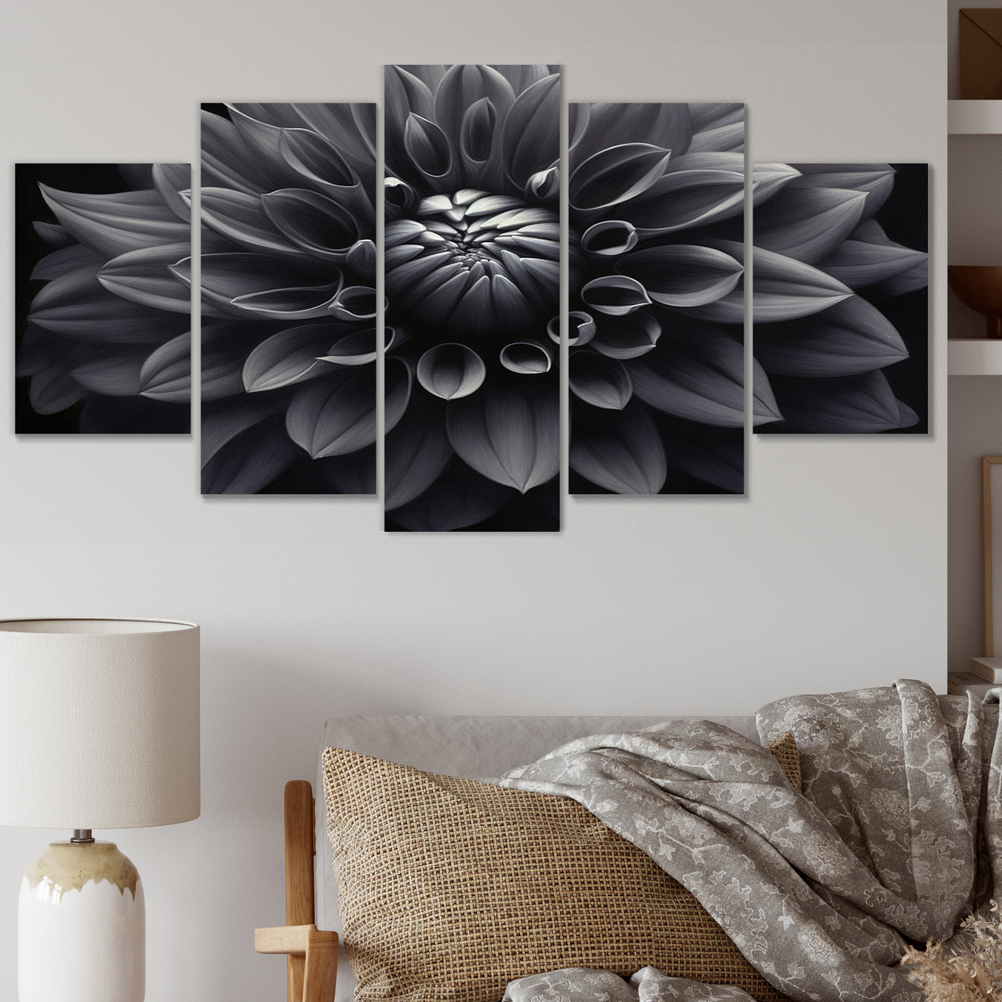 Design Art Black White Dahlia Garden Palette I - Floral Metal Wall ...