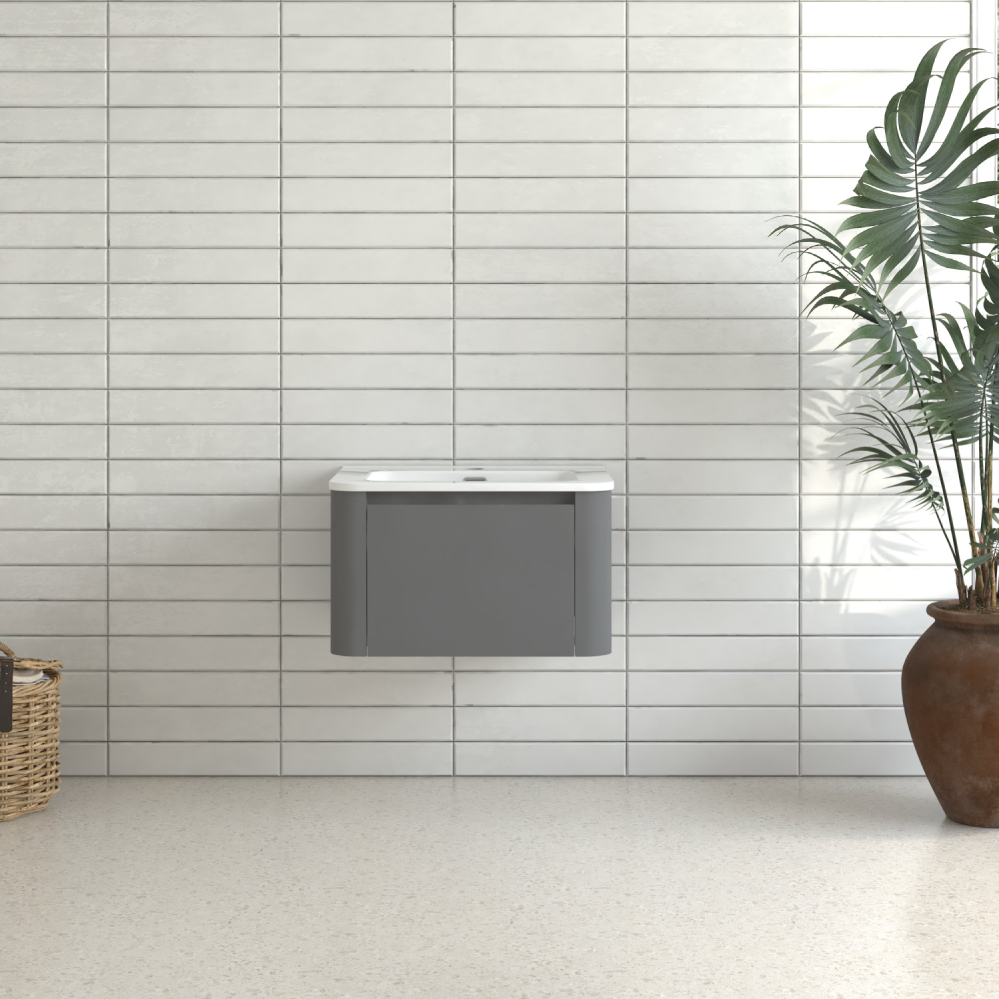 Ivy Bronx Space-saving Wall-mounted Mdf Vanity Contemporary Grey Modern ...