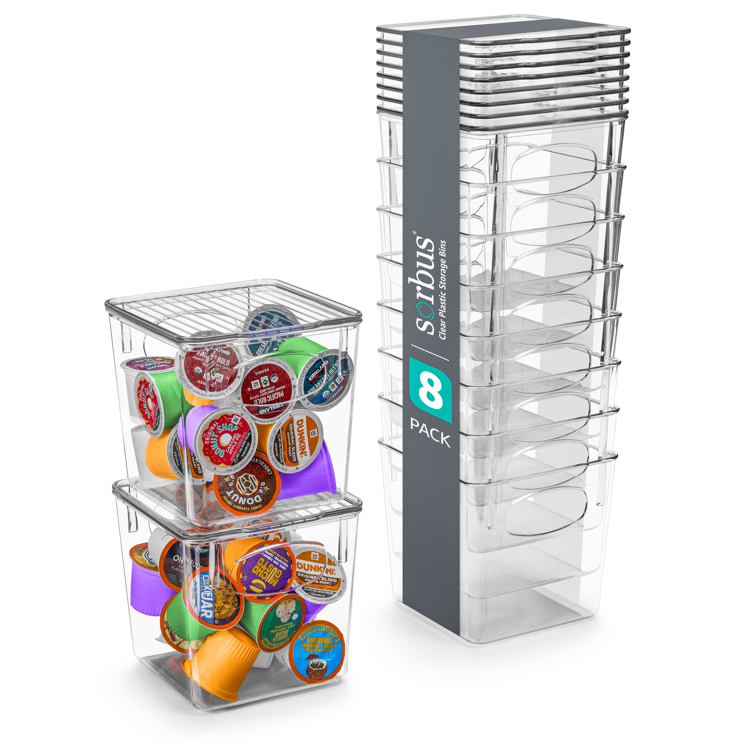 Sorbus 8 Pack Small Clear Plastic Pantry Storage Bins with Lids and ...