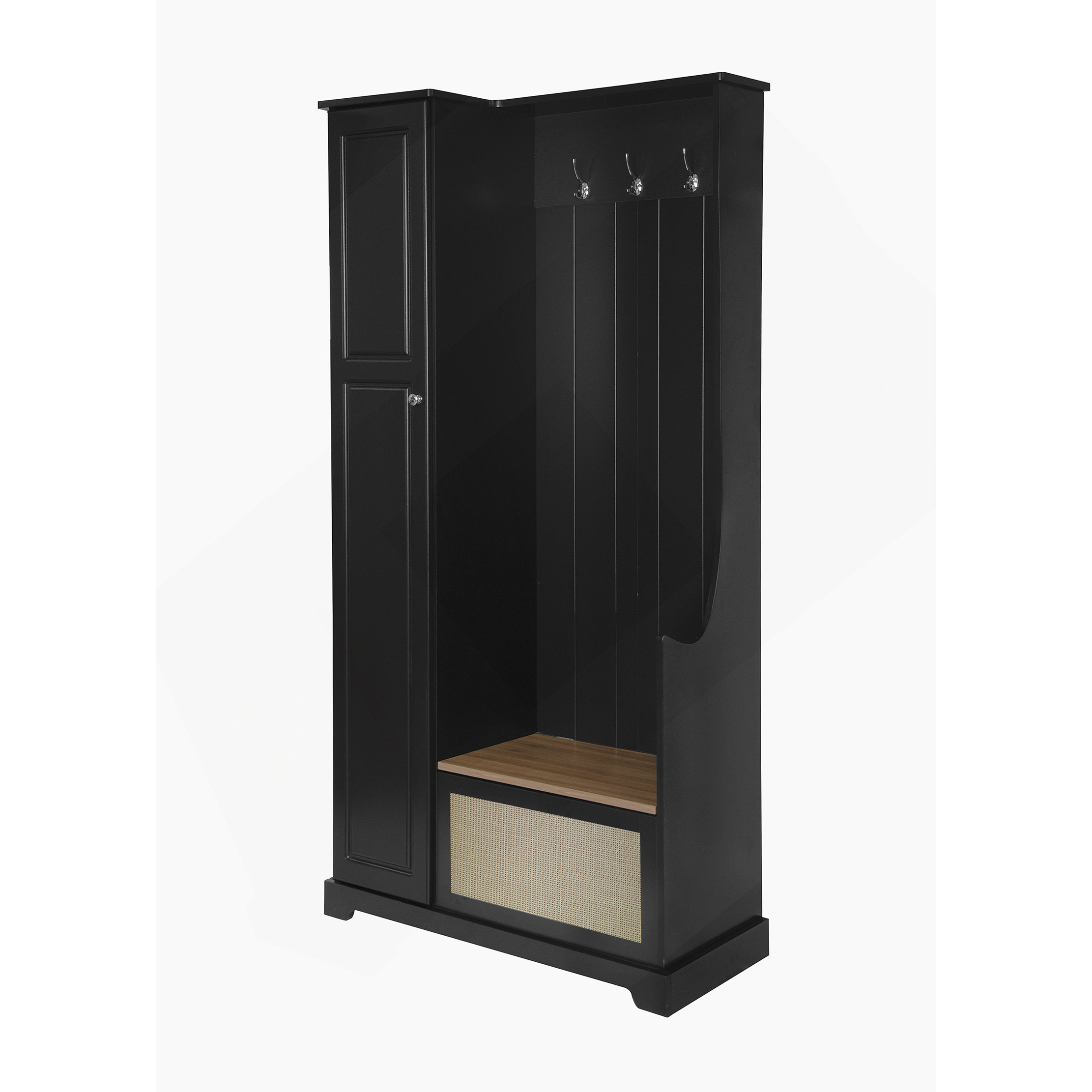 Bayou Breeze Black Hall Tree with Storage Bench, Shelves, Cabinets ...