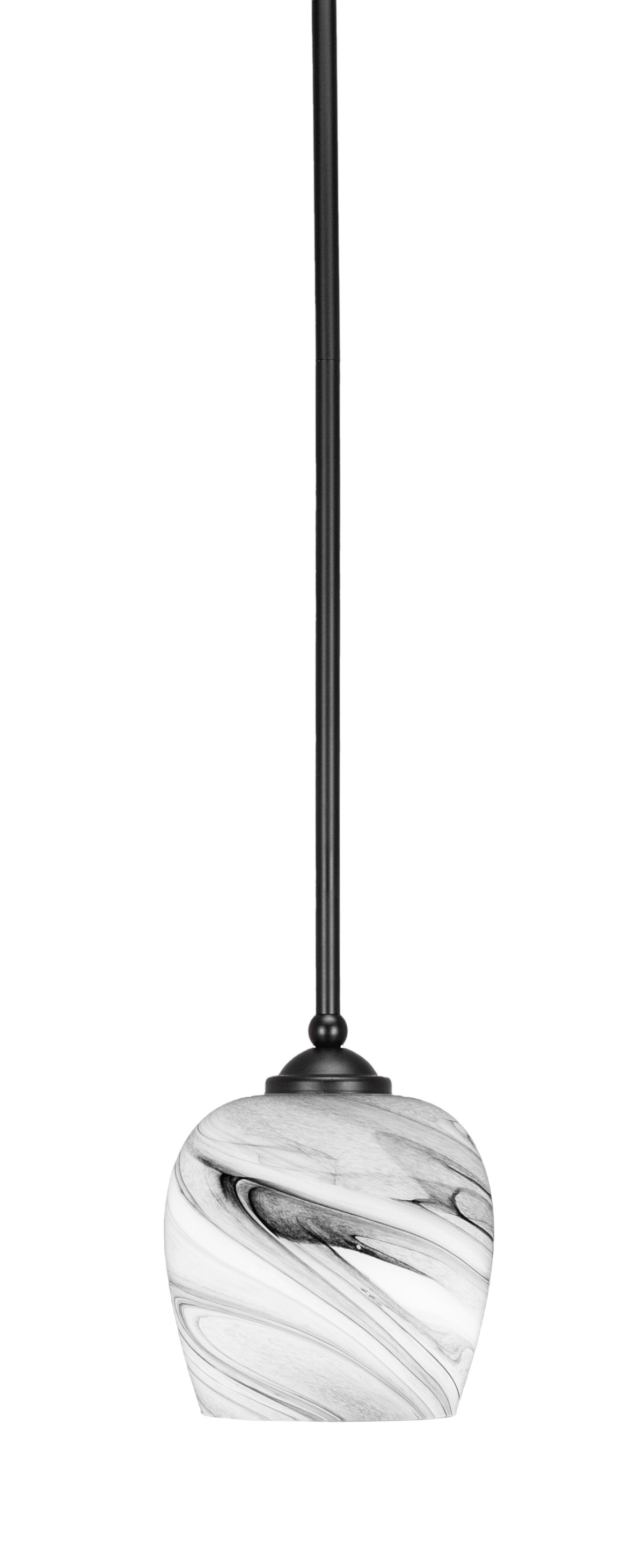 Orren Ellis Ahdia Stem Hung Mini Pendant Shown With 6" Onyx Swirl Glass ...