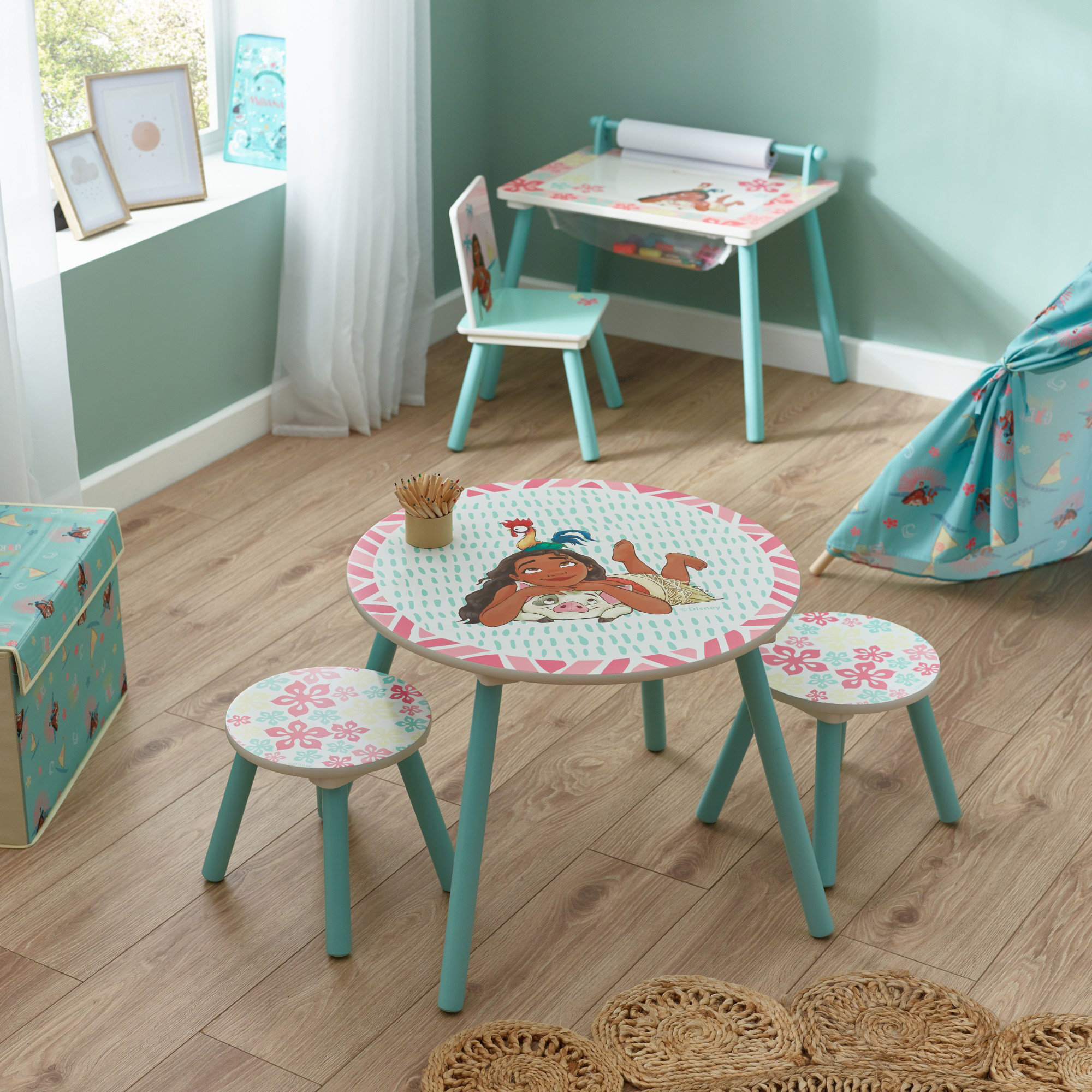 Disney Moana Children Kids Table and Stools Set (2 Stools Included ...
