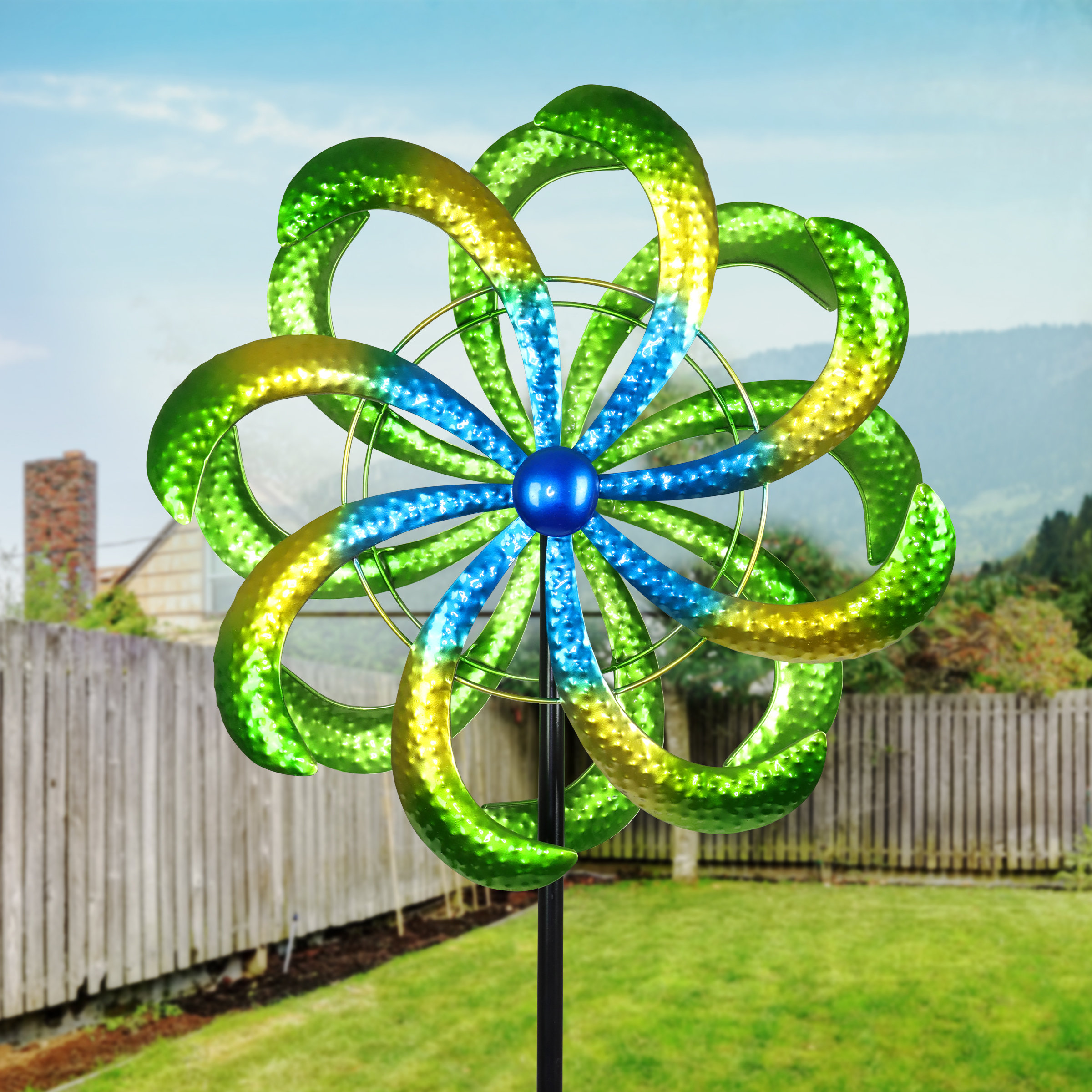 Exhart Colorful Double Kinetic Pinwheel Garden Spinner Stake, 18 by 70 ...
