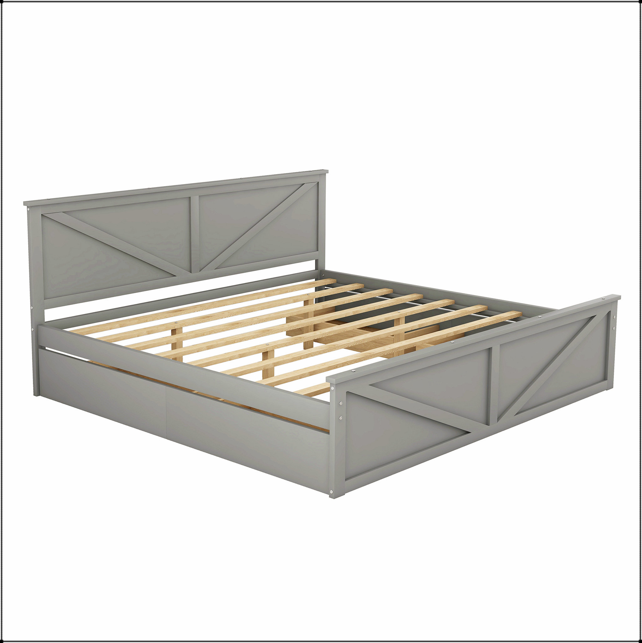 Gracie Oaks Wooden Platform Bed with Four Storage Drawers and Support ...