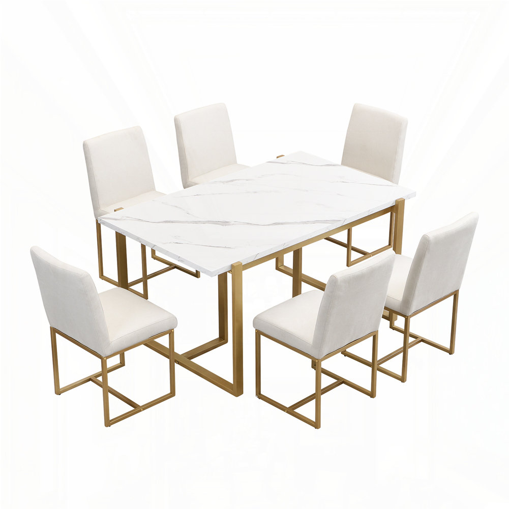 Latitude Run® Dining Table Set for 6 Faux Marble Kitchen Table Set 7 ...