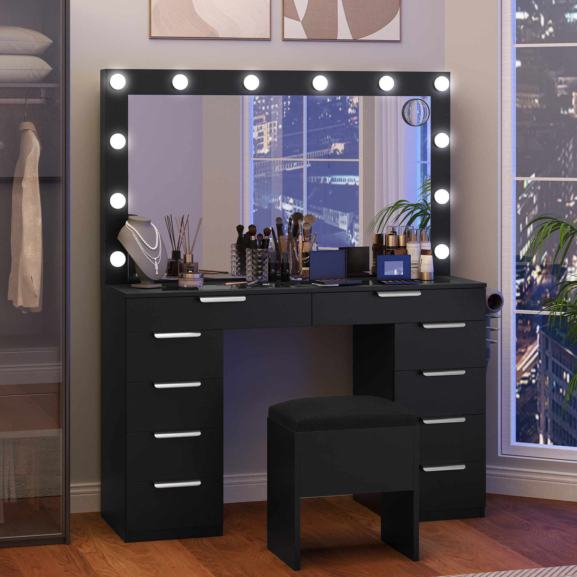 Latitude Run® Makeup Vanity Desk With LED Mirrorand 3 Brightness Levels ...