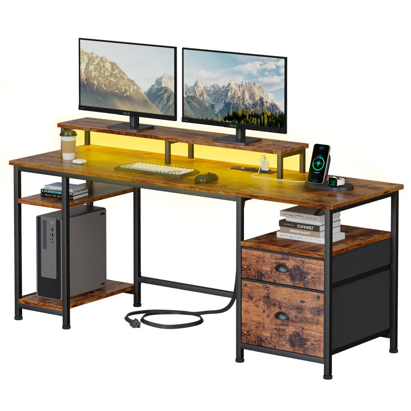 Furco 61'' Computer Desk with 2 Monitor Stands, Study Computer Table ...