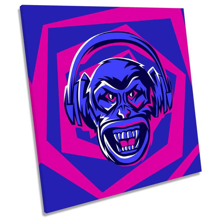 Happy Larry Monkey Headphone Music Picture CANVAS WALL ART Square Print ...