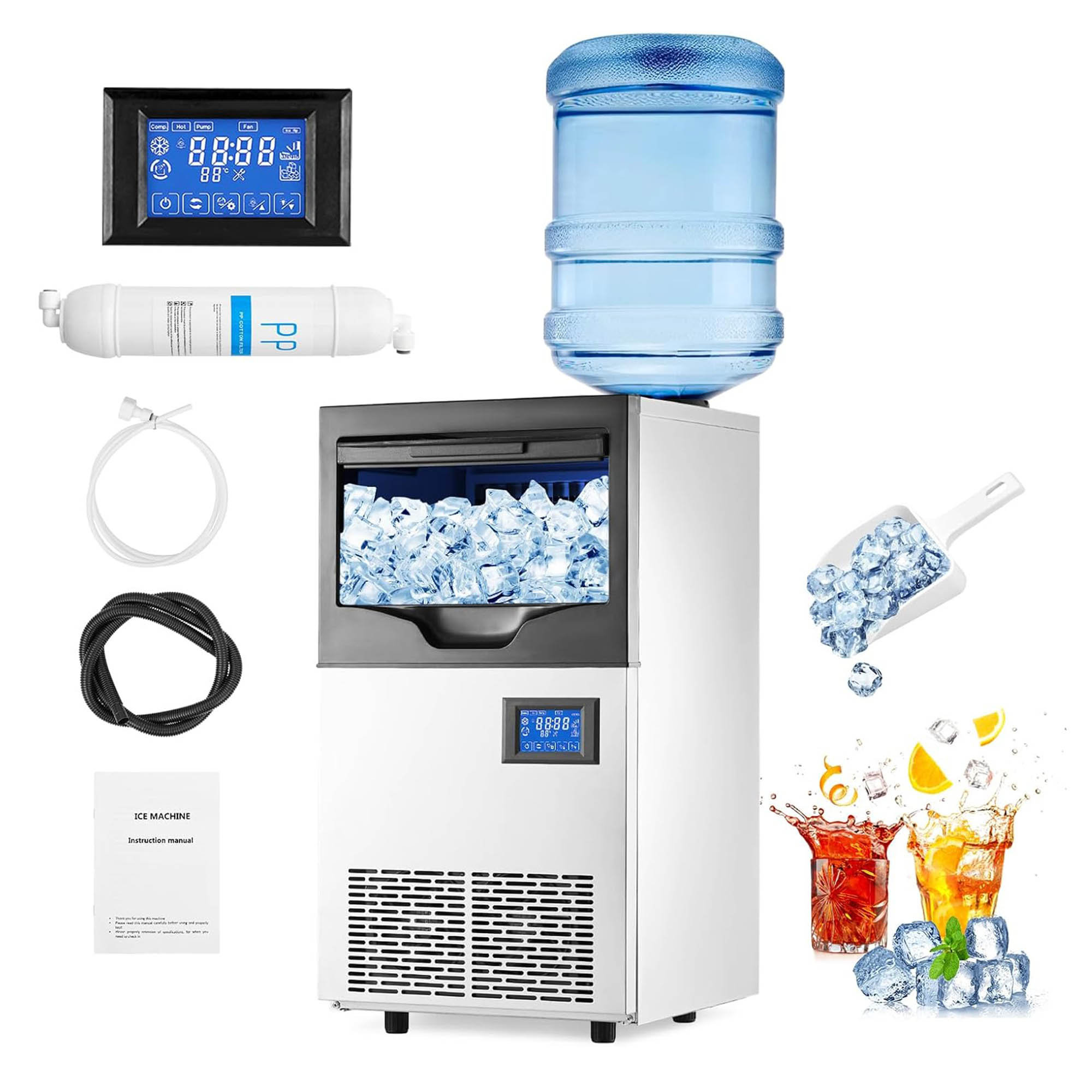 gaomon Commercial Ice Maker Machine, 140Lbs/24H, 22Lbs Storage Bin, 2 ...