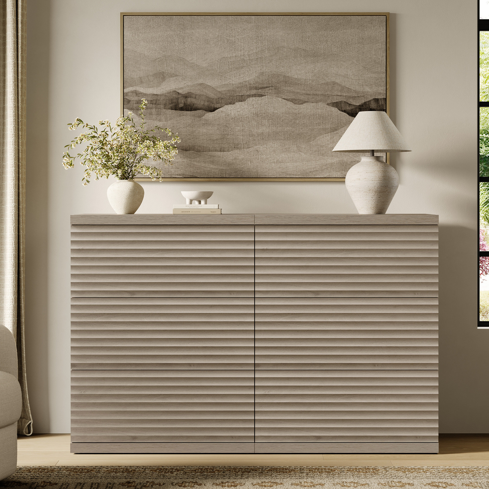 Wrought Studio™ Modern Fluted 3-Drawer Dresser With Pop - Up Design ...