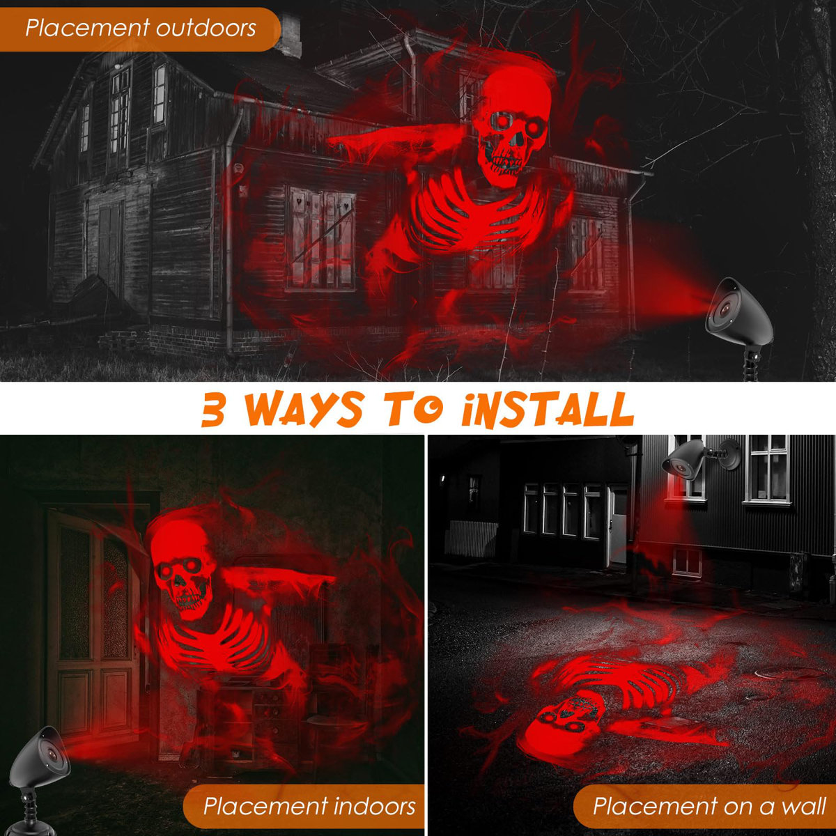 The Holiday Aisle® Halloween Projector Lights Outdoor, 3D Dynamic Red ...