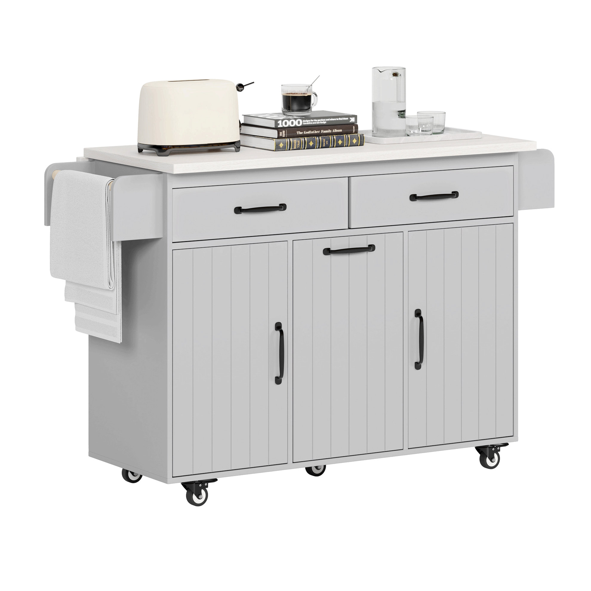 Winston Porter Kitchen Island With Trash Can Storage Cabinet, Kitchen ...