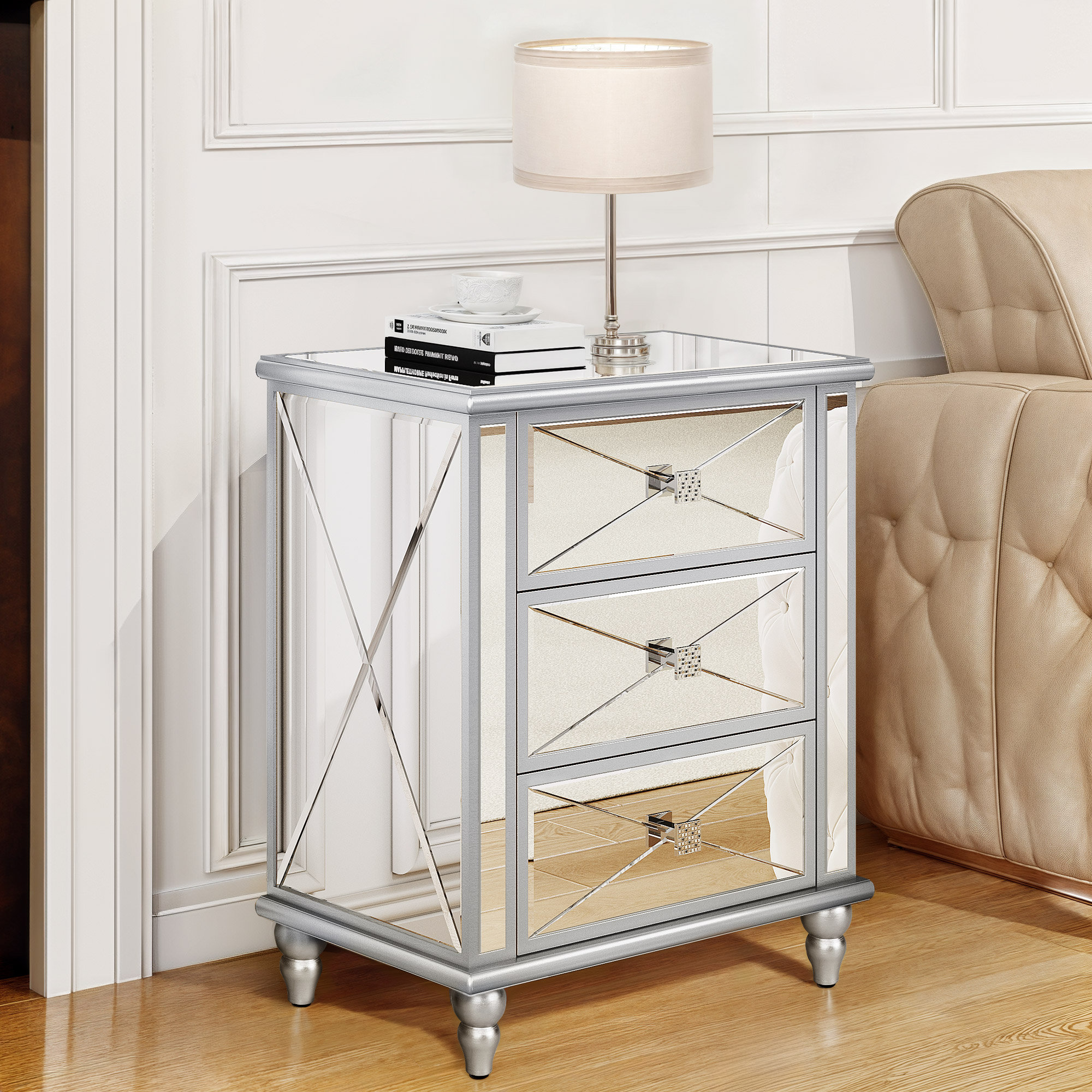 Willa Arlo™ Interiors Brashear Mirrored 3 Drawers Dressers Accent Chest ...