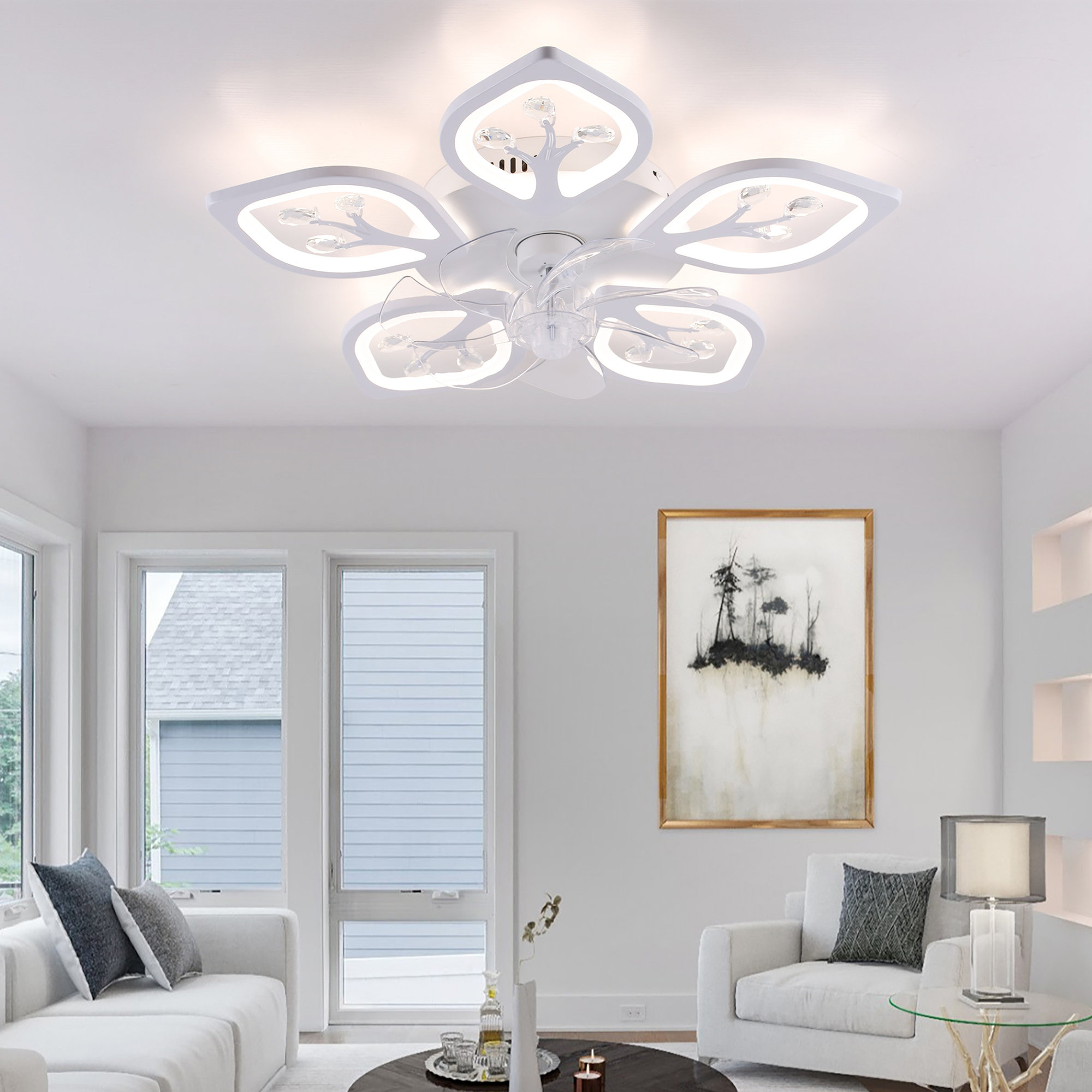 Wrought Studio™ 22-inch Blade Modern Recessed Indoor White Ceiling Fan ...