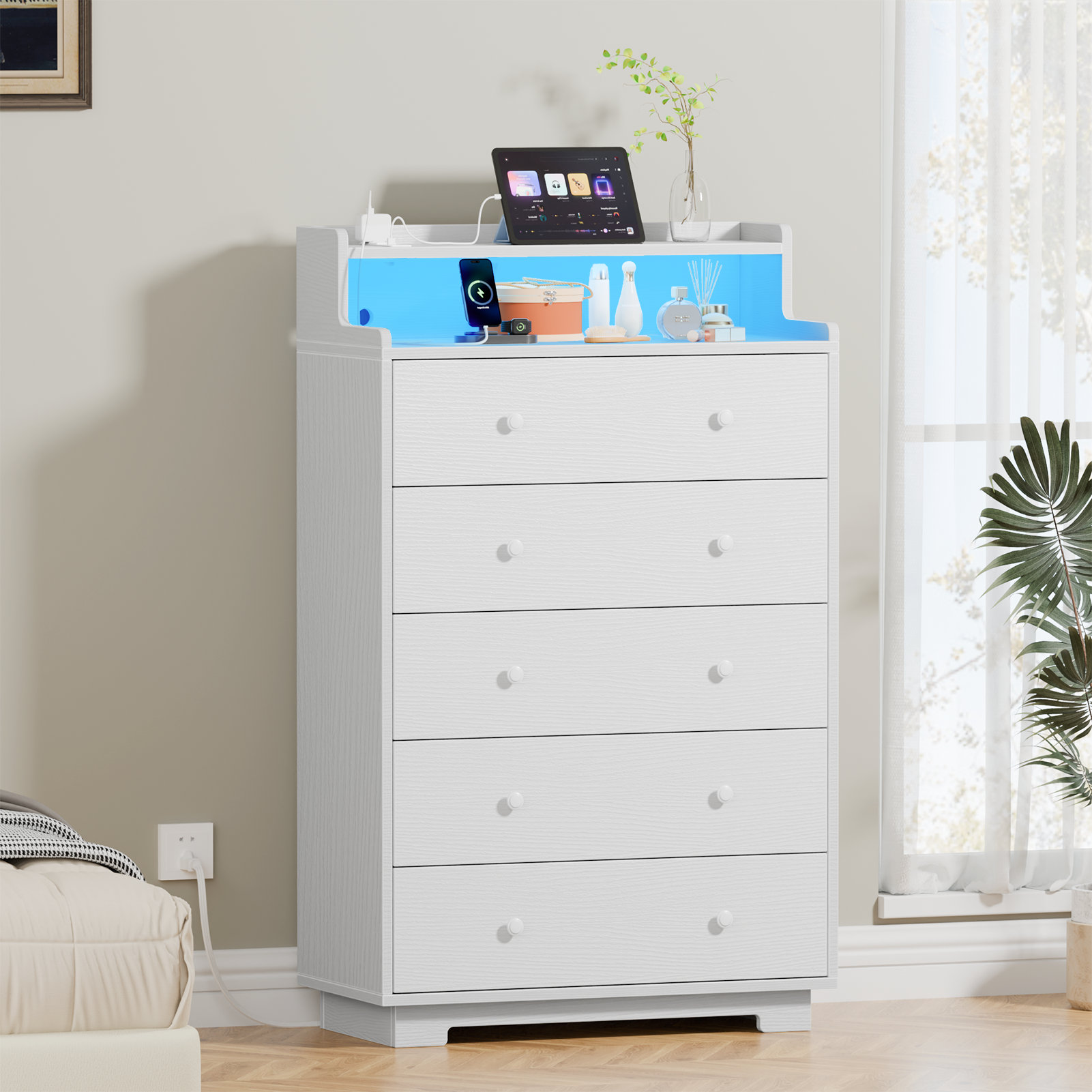 Wrought Studio™ Tall Chest Of Drawer For Bedroom,5 Drawer Dresser With ...