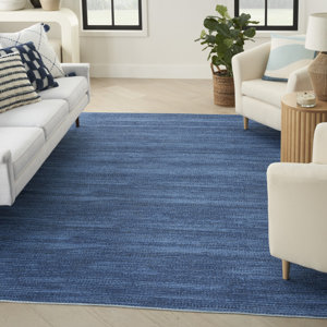 Highland Dunes Daline Abstract Machine Washable Cotton Area Rug in Blue ...