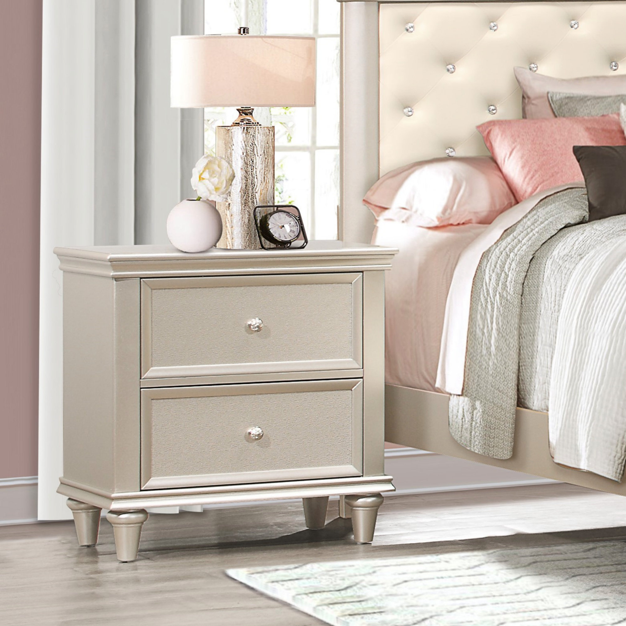 Wildon Home® 1Pc Nightstand Of Textural Drawer Fronts Polished Knobs ...