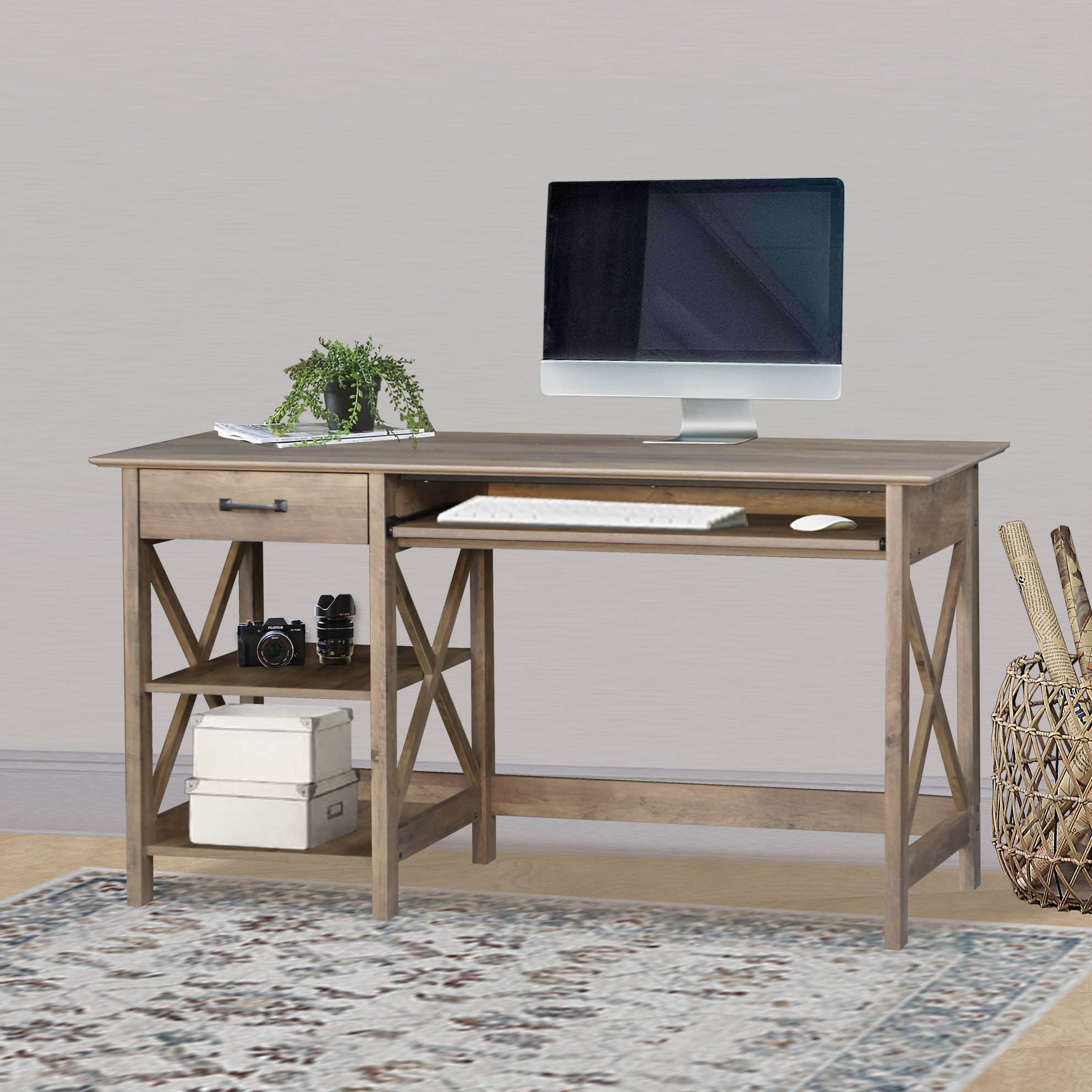 Gracie Oaks 55.1'' W Rectangle Computer Desk | Wayfair