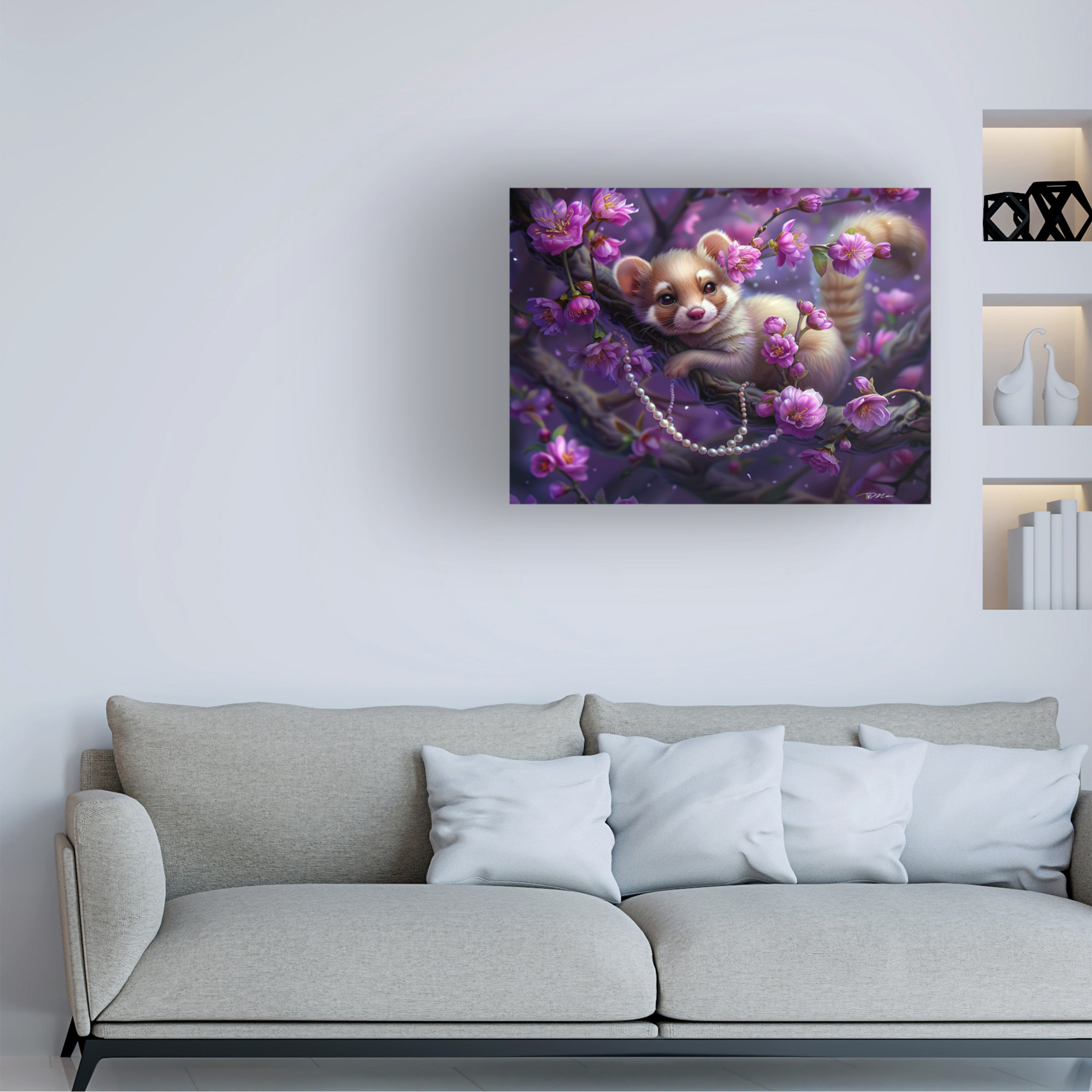 Trademark Fine Art Momart Ermine Between Purple Flower Buds And Pearls ...