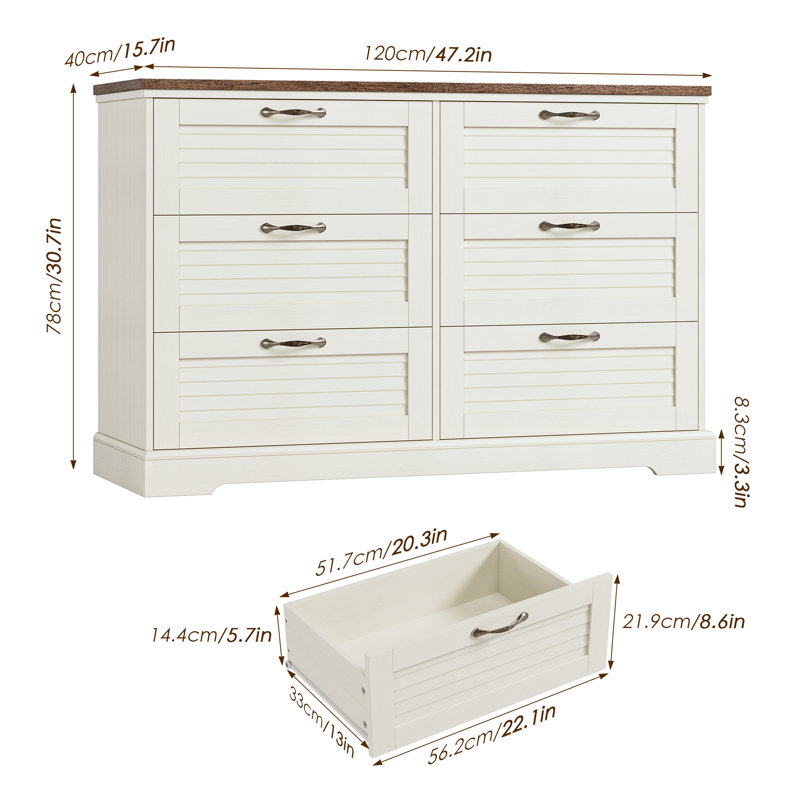Winston Porter Radomila 6 Drawer 47.2" W Double Dresser, Wood Oak Chest ...