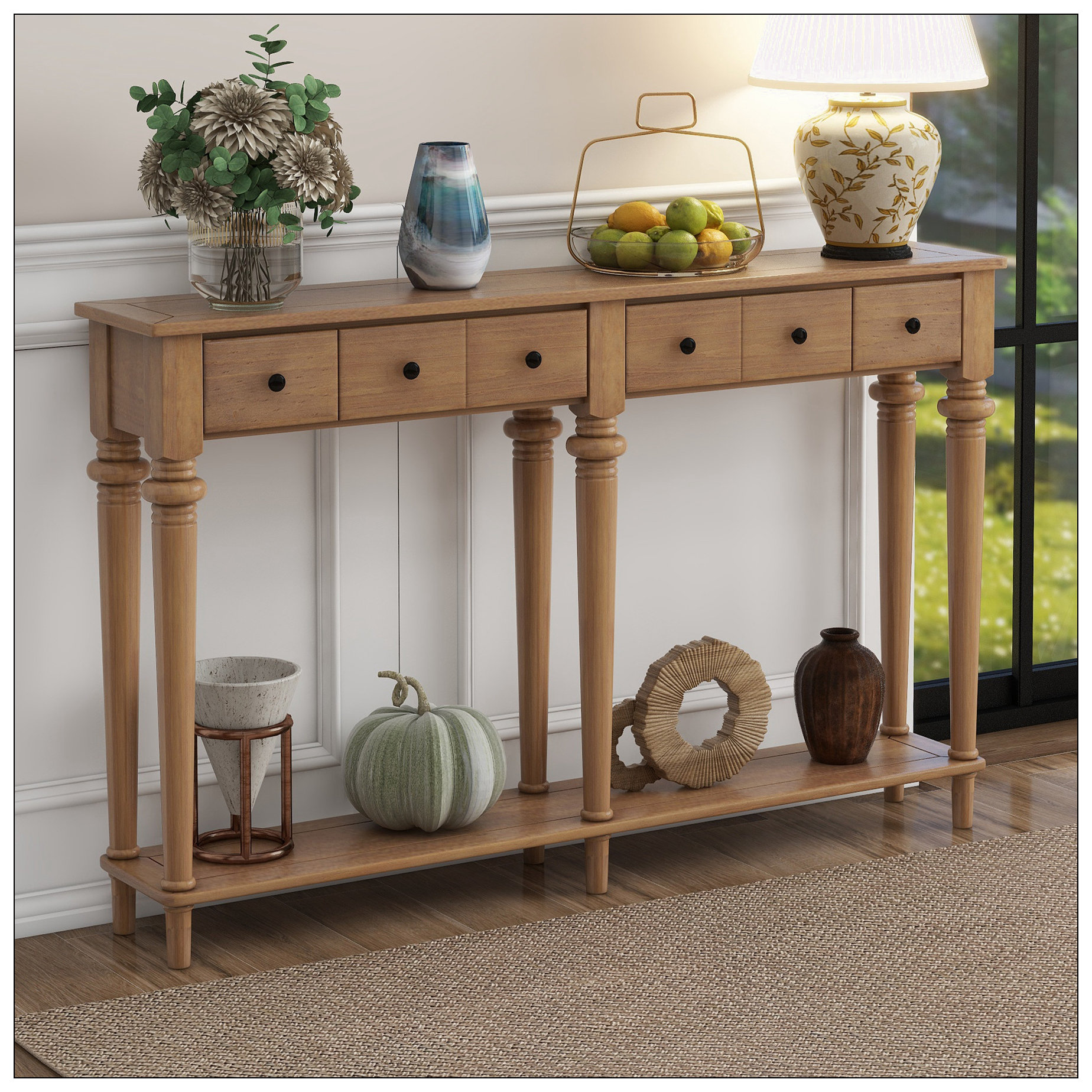 Canora Grey Retro Console Table with 4 Drawers and Open Shelf | Wayfair
