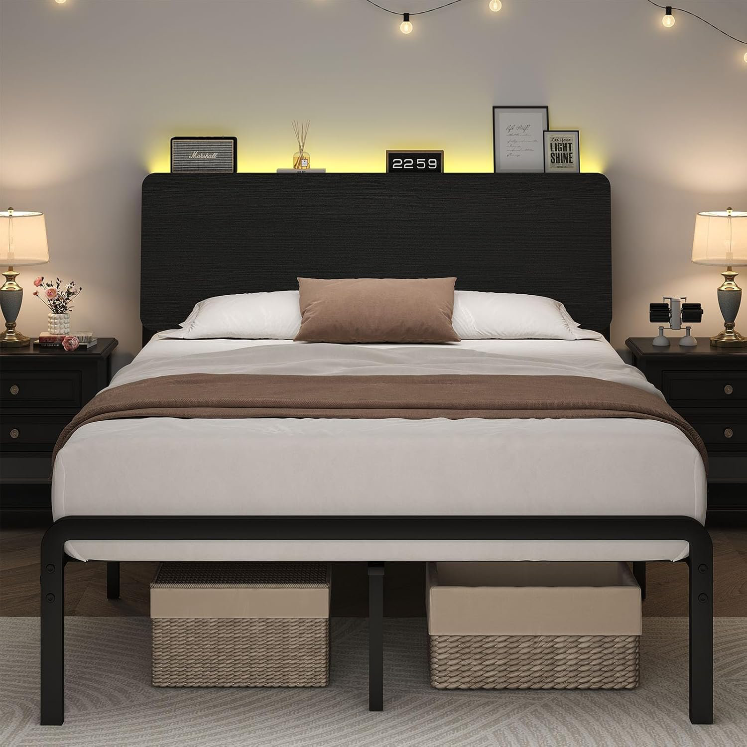 Wrought Studio™ LED Bed Frame with Storage Headboard, Metal Platform ...