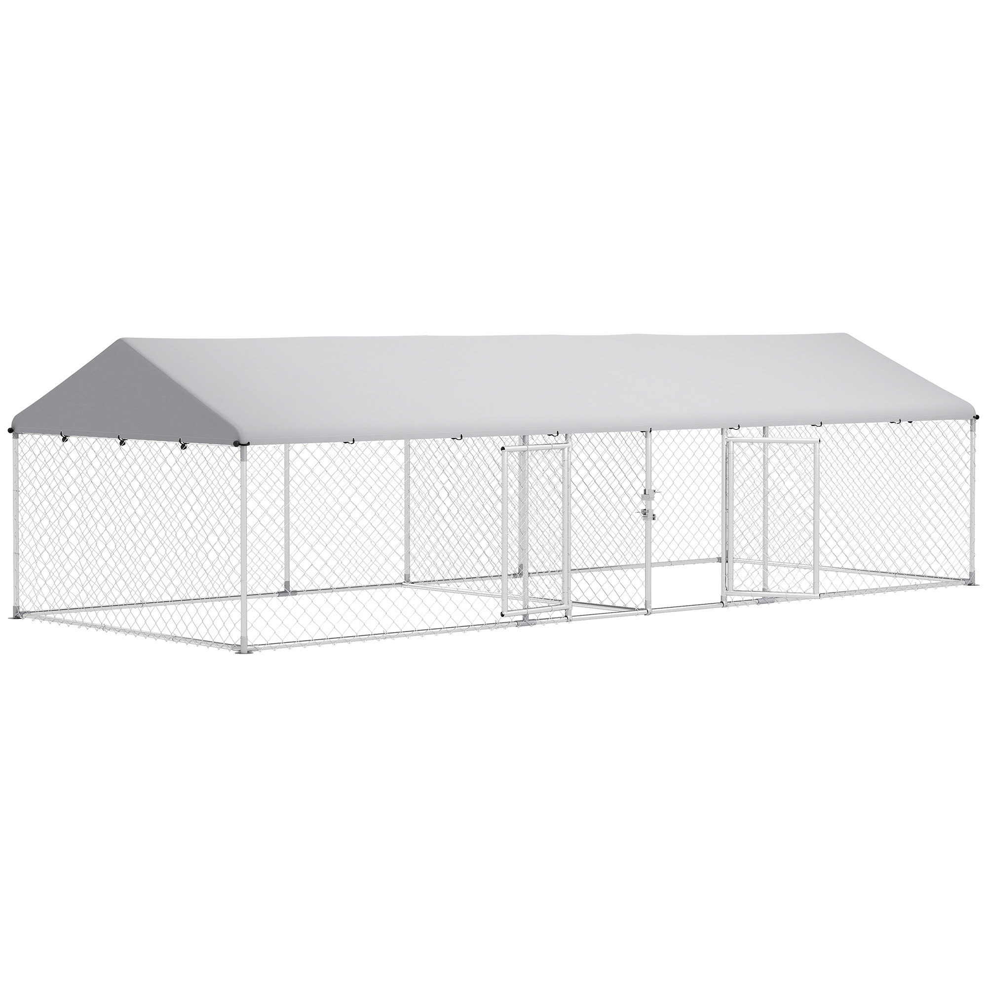 Pawhut Two Room Outdoor Dog Kennel with Roof, 19.7' x 7.5' x 5.2' Dog ...