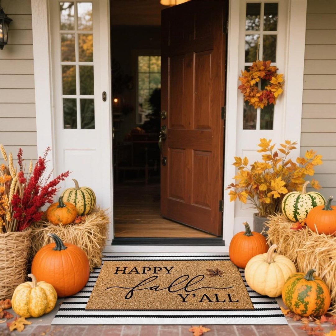 Trinx Fall Nature Coir Doormat Outdoor Happy Fall Welcome Outdoor Rug ...