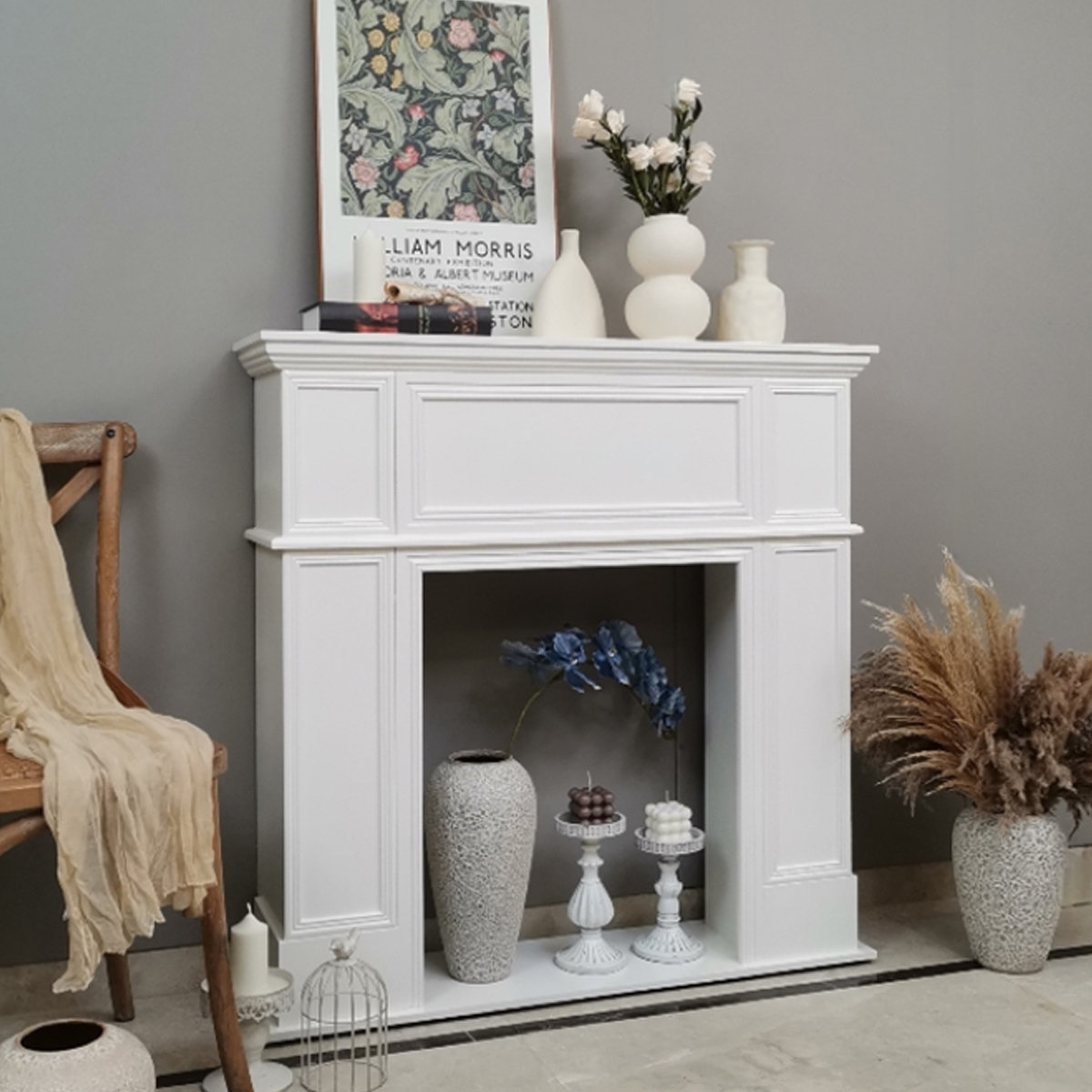 Red Barrel Studio Beige Manufactured Wood Freestanding Fireplace ...