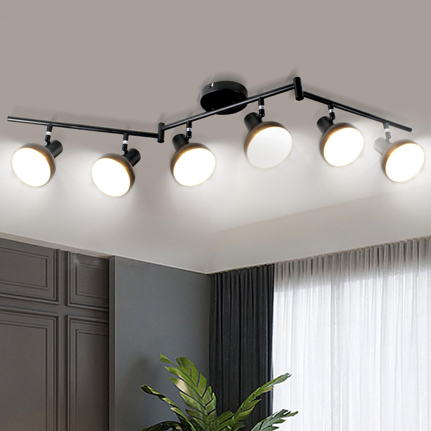 COHLU Track Lighting Ceiling, 6-Head Adjustable LED Track Lighting Kit ...