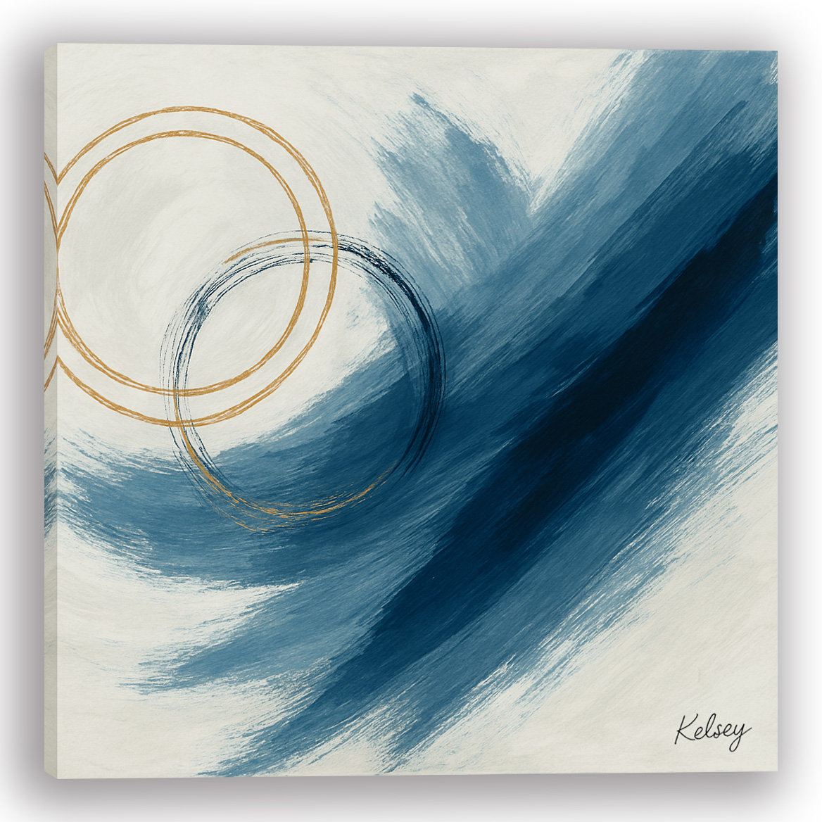 Everly Quinn "Echoing Motion" Navy & Gold Abstract Canvas Wall Art ...