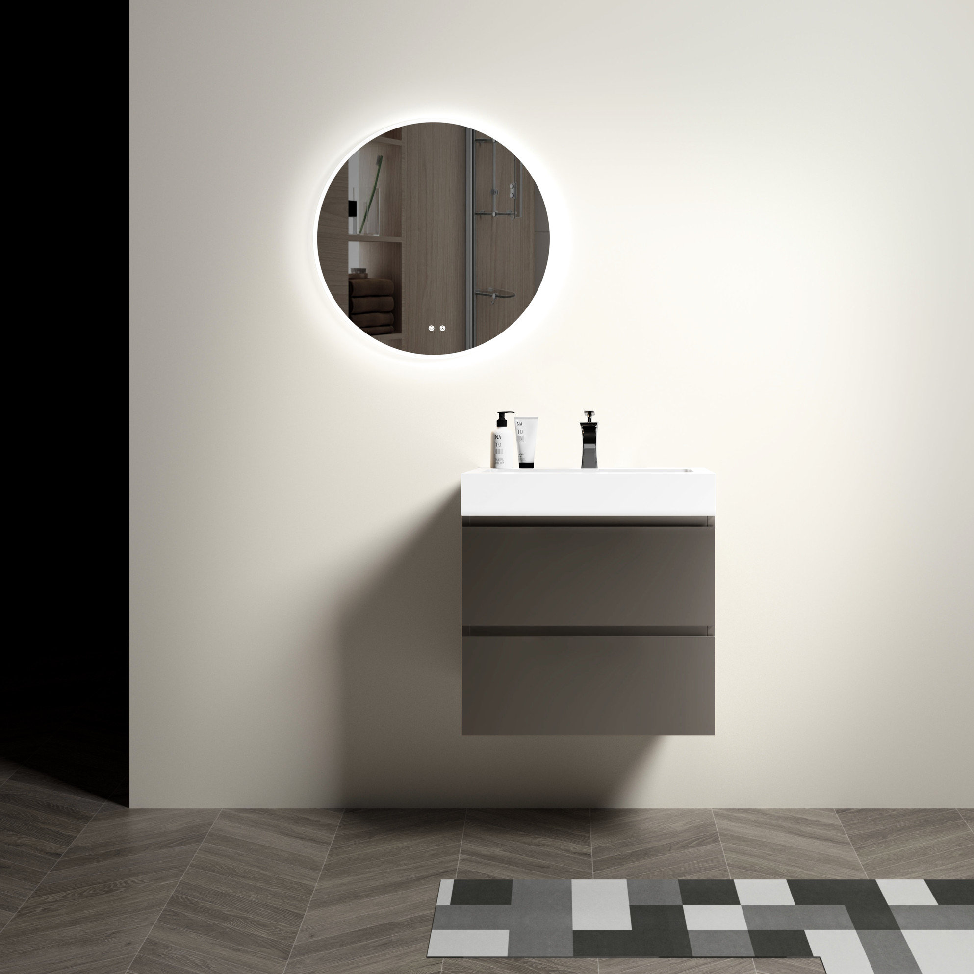Hokku Designs Gray Bathroom Vanity With Sink 24" - Wall Mounted Modern ...