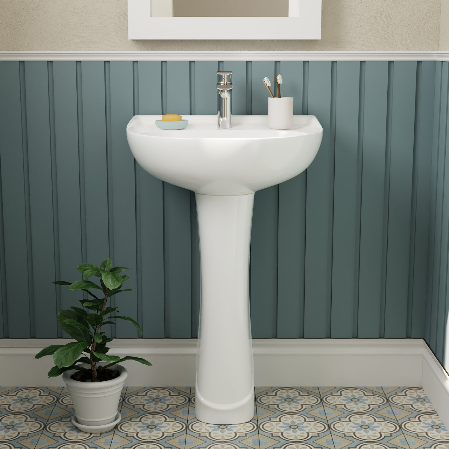 DeerValley 470mm White Vitreous China U-Shaped Pedestal Basin Bathroom ...
