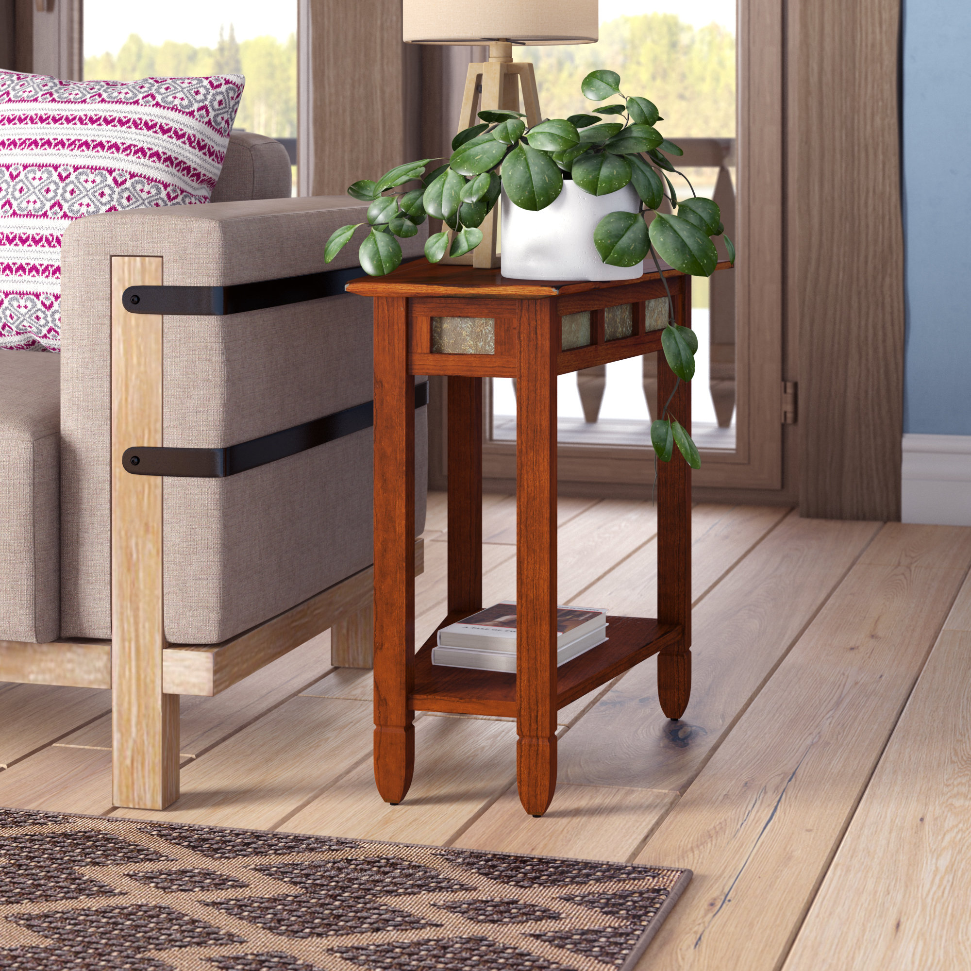 Loon Peak Oak and Slate Solid Wood Tile Recliner Wedge Table in Rustic ...