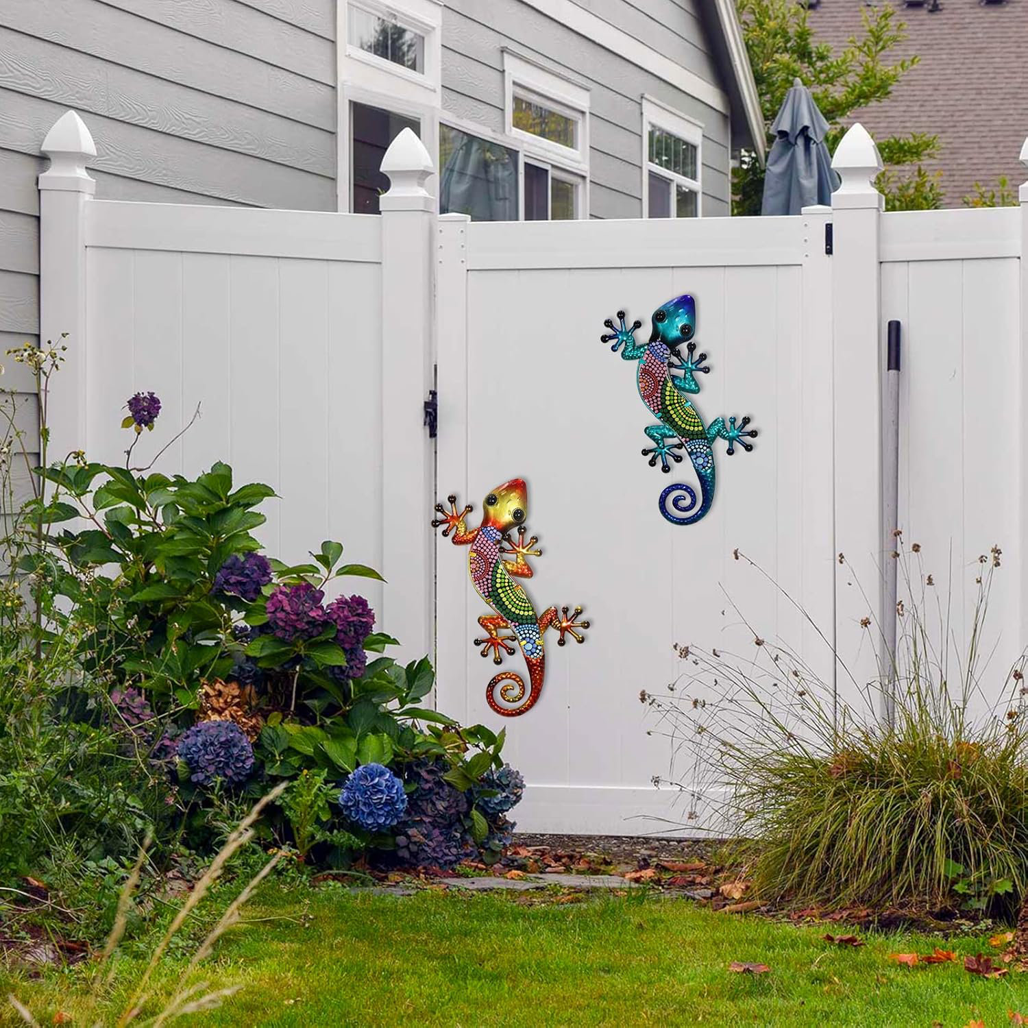 Bungalow Rose Metal Gecko Wall Art 2 Pack 15 Inch Lizard Outdoor Decor ...