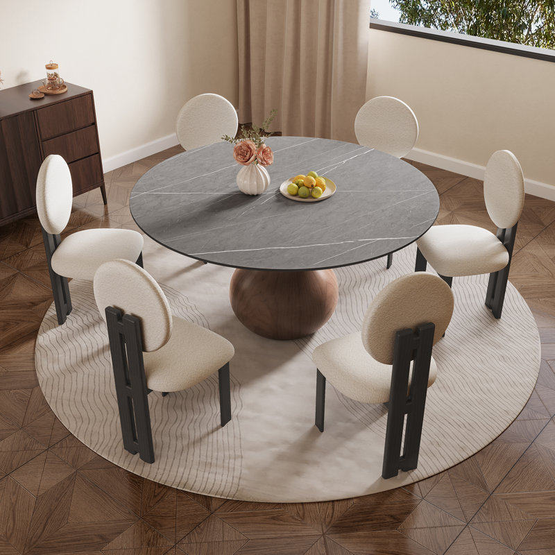 Orren Ellis Gray Farmhouse Pedestal Louree Round Kitchen Table | Wayfair