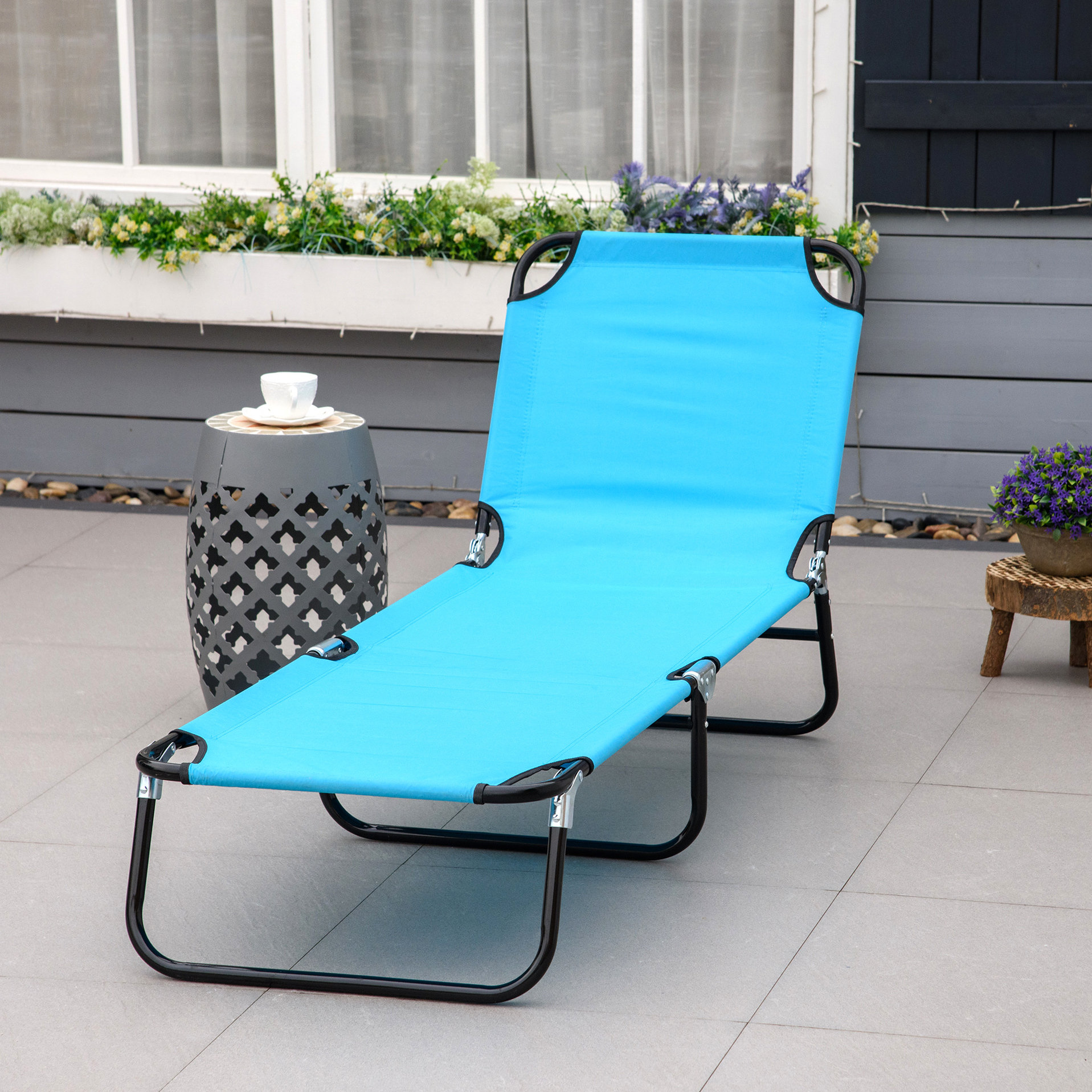 Arlmont & Co. Sky Blue Folding Sun Lounge Chair - 5-level Reclining ...